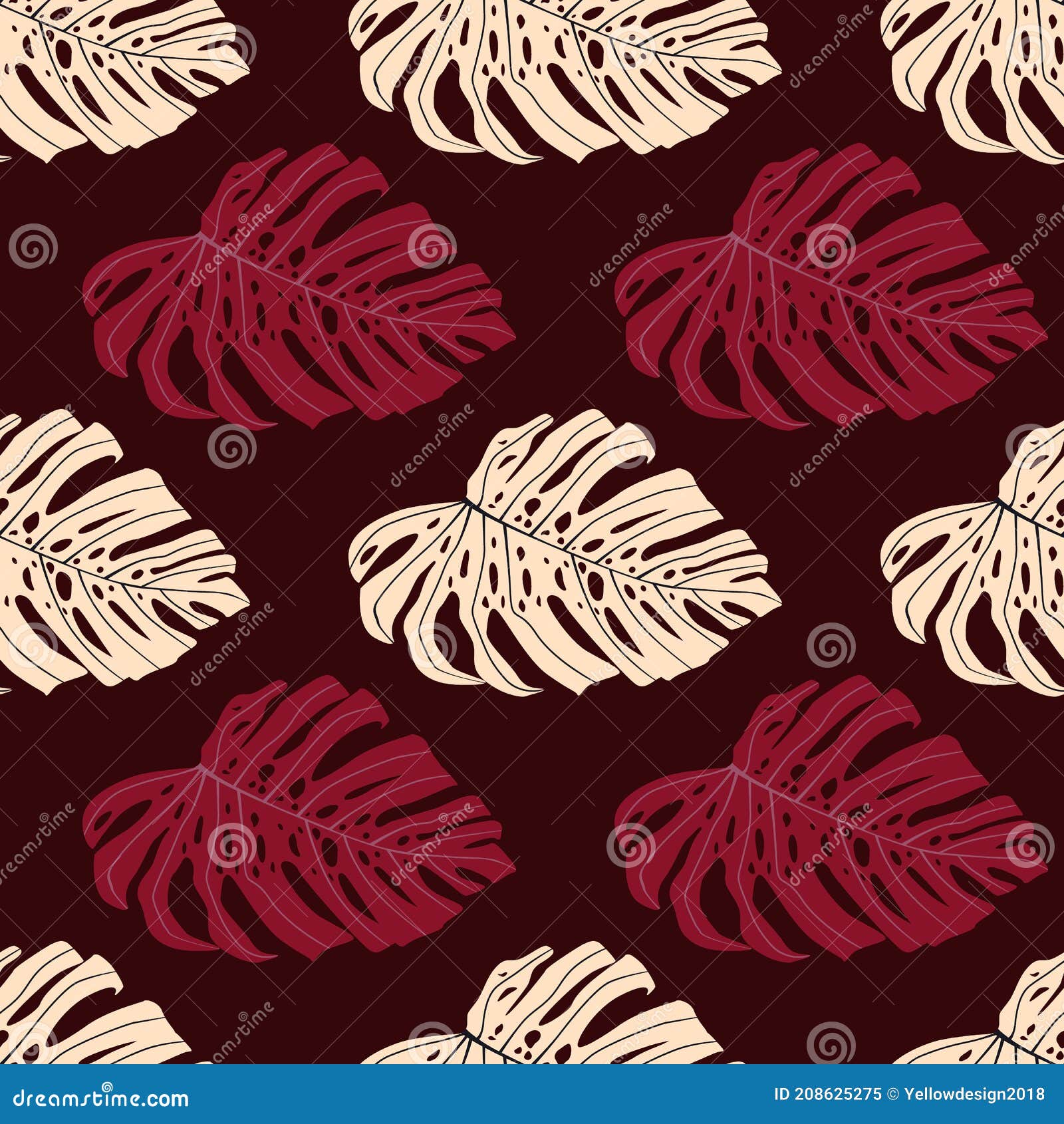 Cartoon Seamless Simple Pattern with Abstract Monstera Silhouettes ...