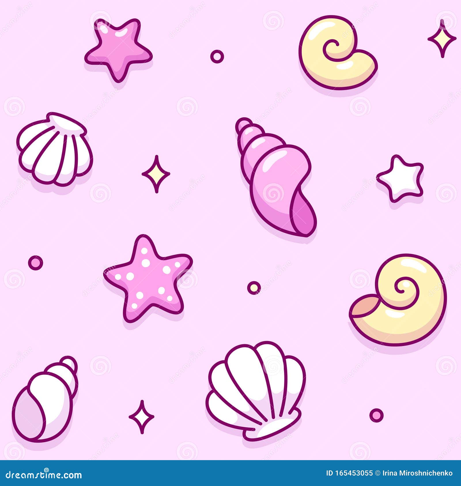 Cartoon Seashell Seamless Pattern Stock Vector - Illustration of simple ...