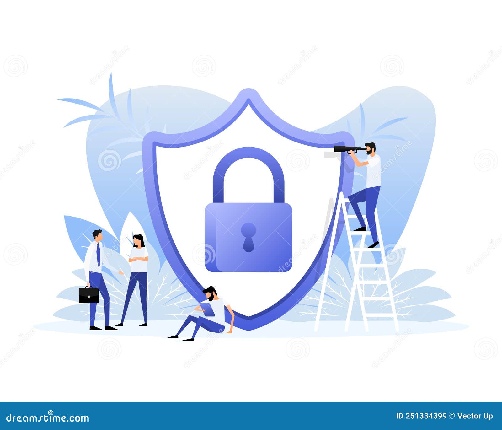 Cartoon with Secure Lock People. Digital Bank Stock Vector ...