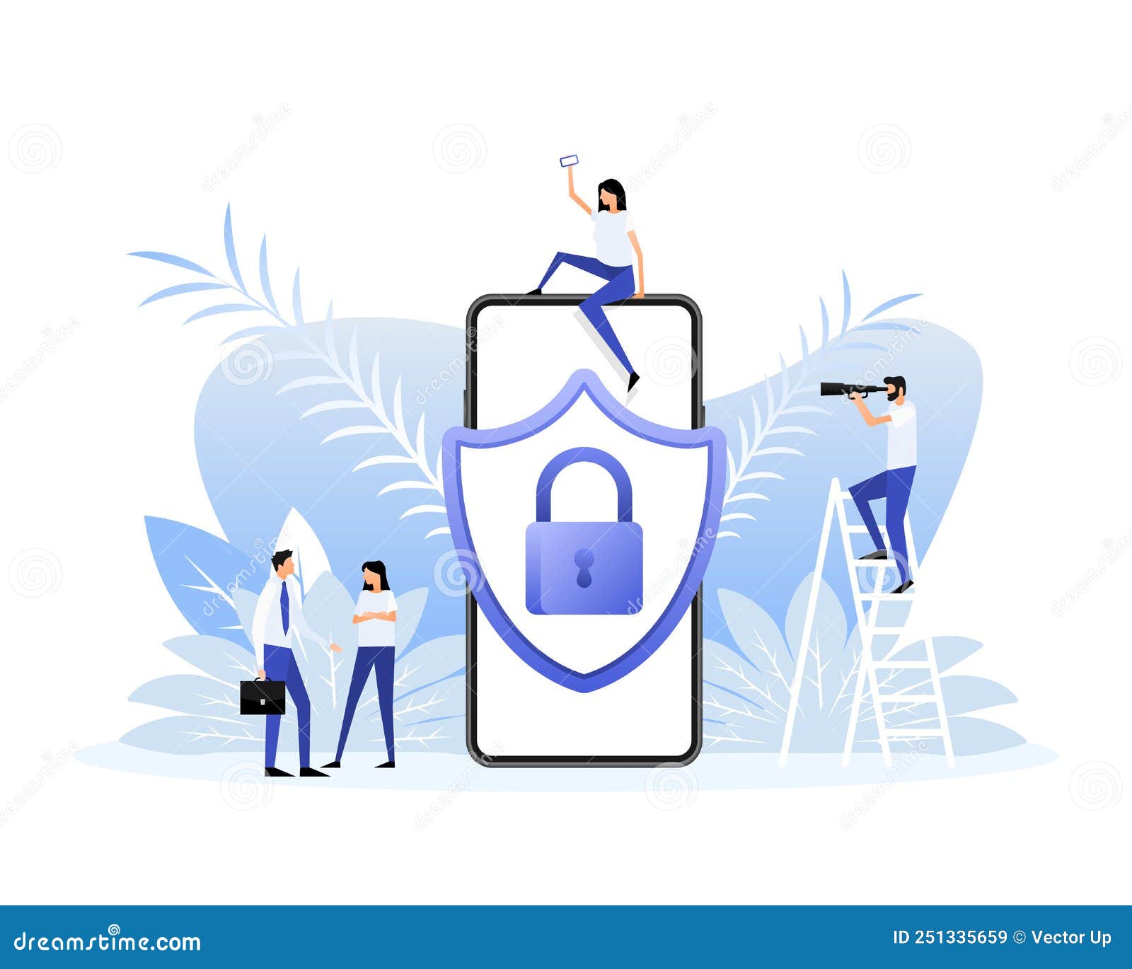 Cartoon with Secure Lock People. Digital Bank Stock Vector ...