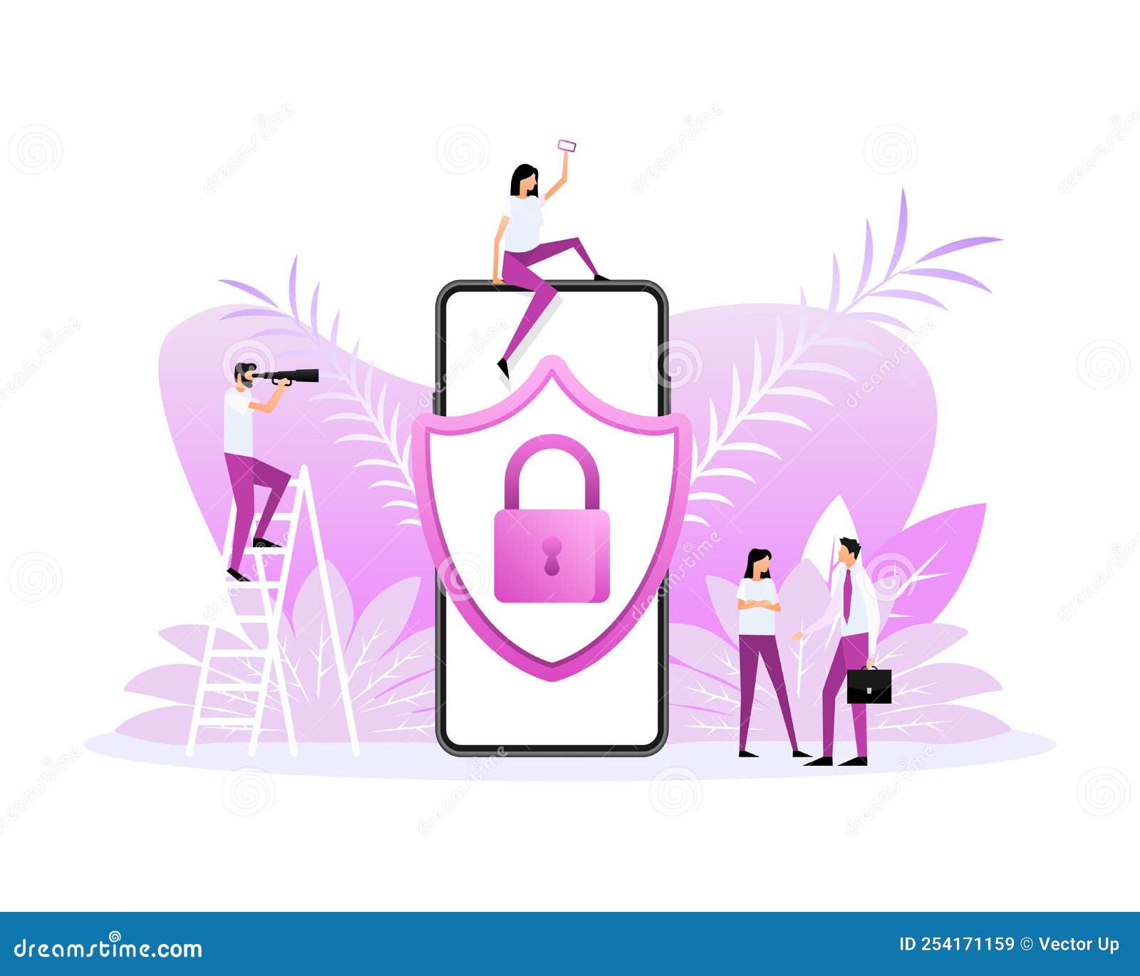 Cartoon with Secure Lock People. Digital Bank Stock Vector ...