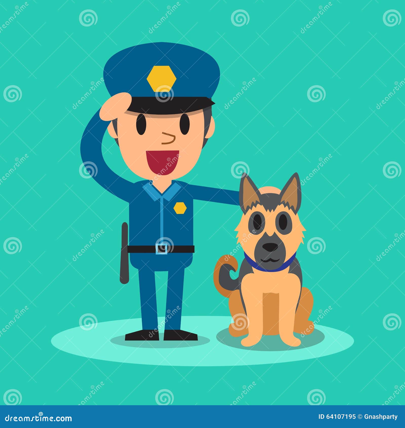 Cartoon Security Guard Policeman with Guard Dog Stock Vector ...