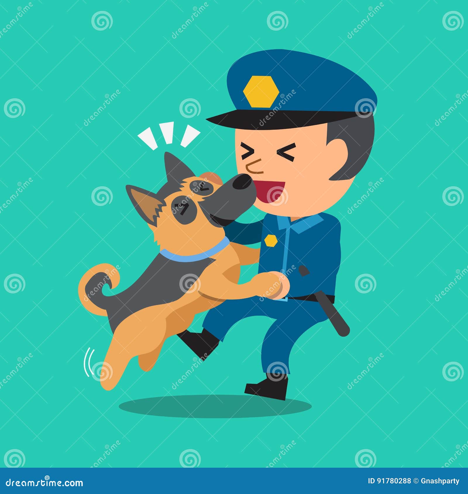 Cartoon Security Guard Policeman with His Guard Dog Stock Vector ...