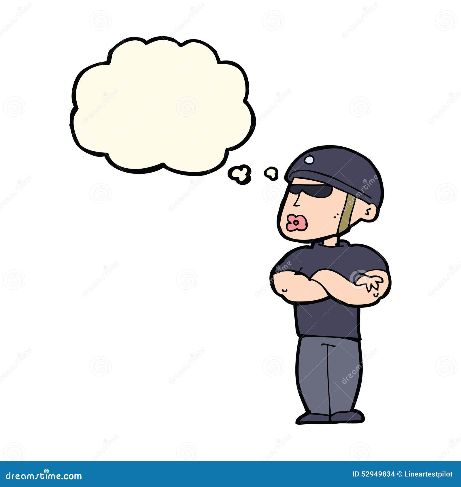Cartoon Security Guard with Thought Bubble Stock Illustration ...
