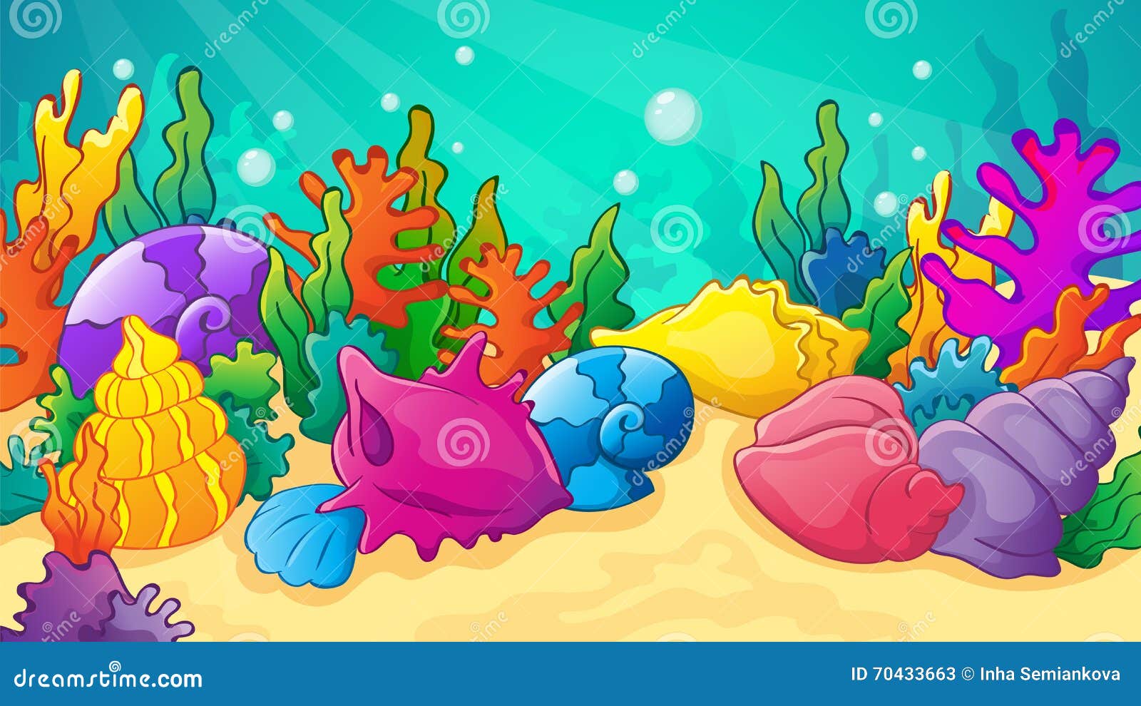 Cartoon See Shells and Corals Stock Vector - Illustration of background ...