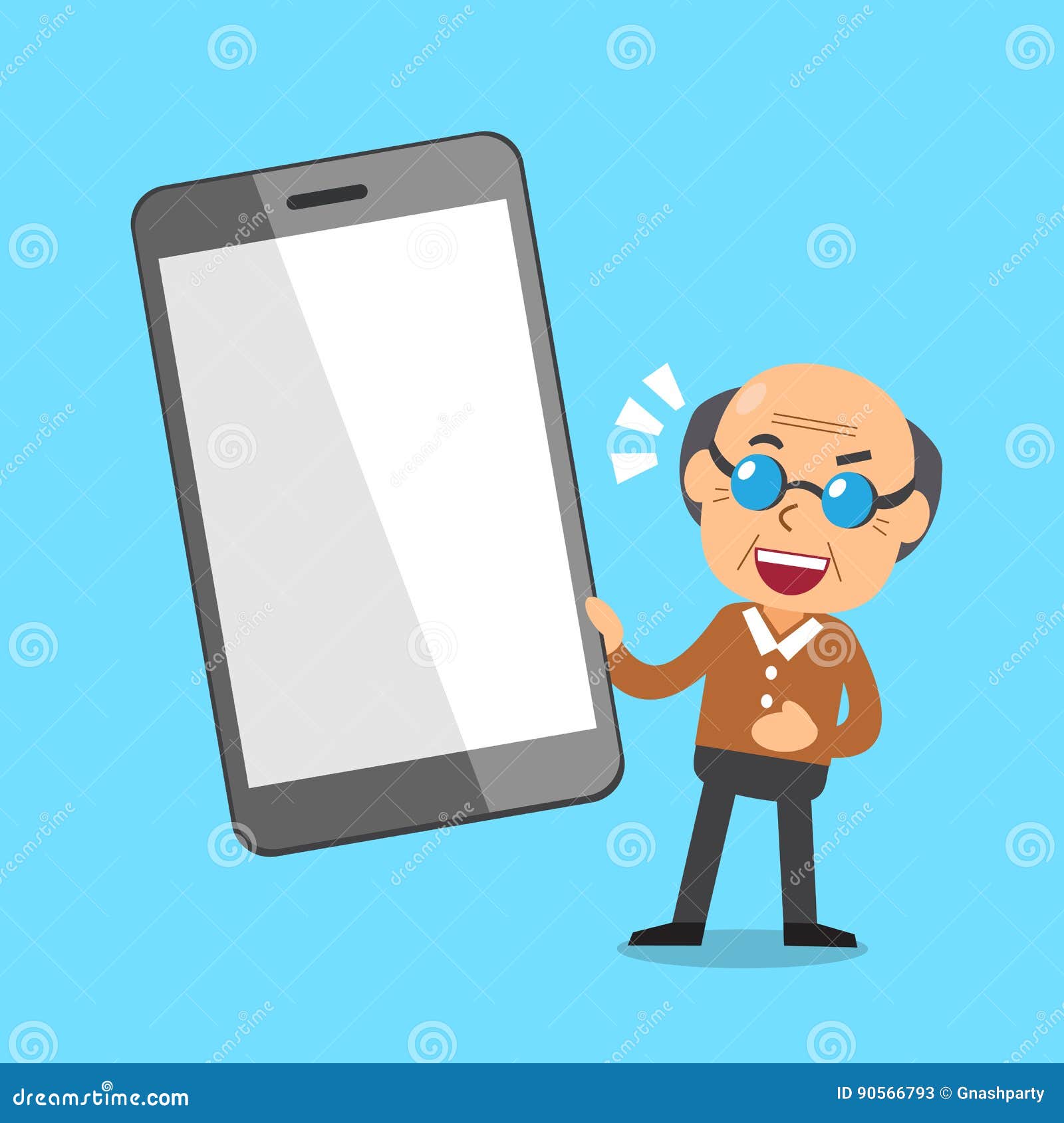 Cartoon Senior Man and Big Smartphone Stock Vector - Illustration of ...