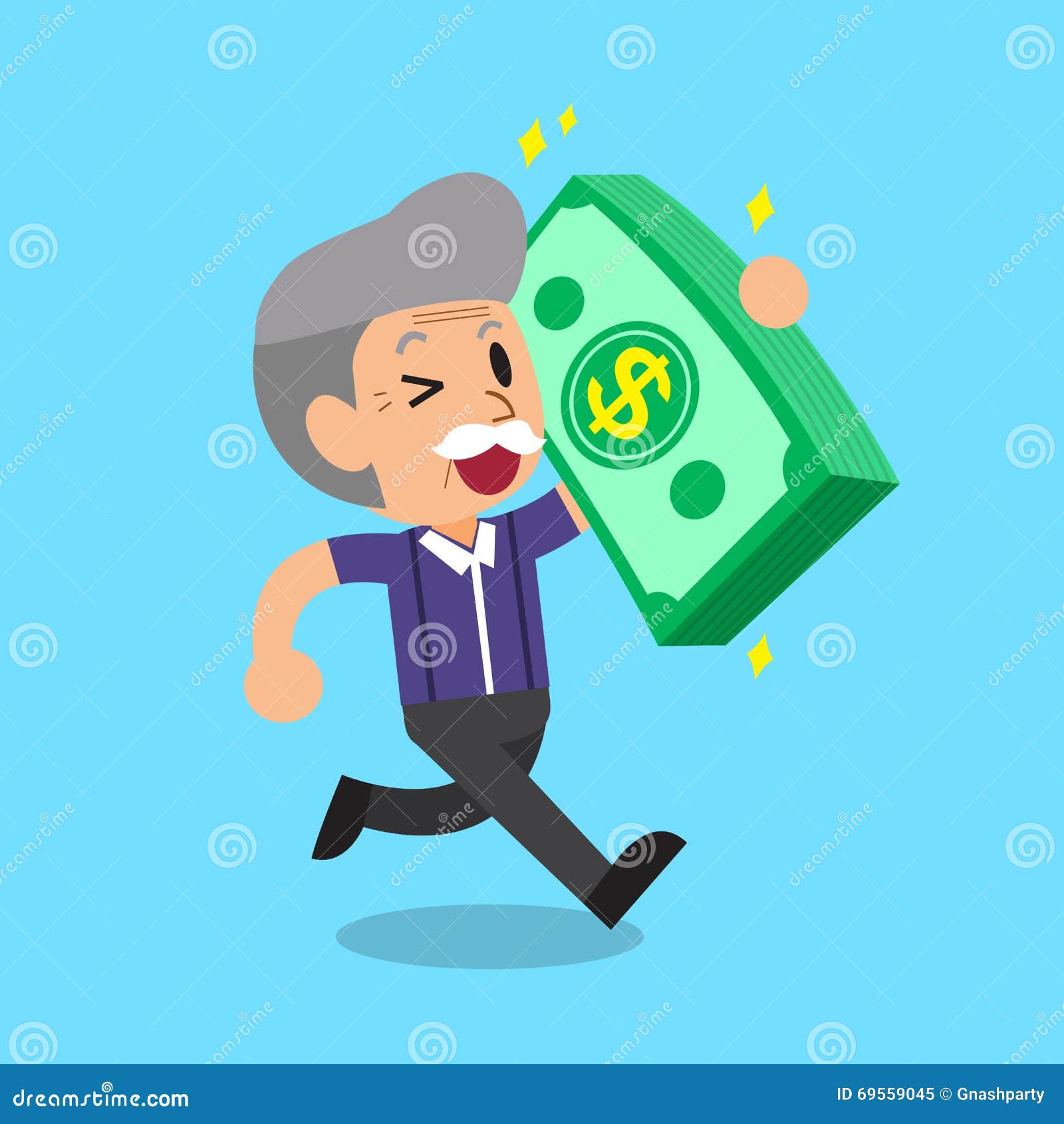 Cartoon Senior Man Carrying Big Money Stack Stock Vector - Illustration ...