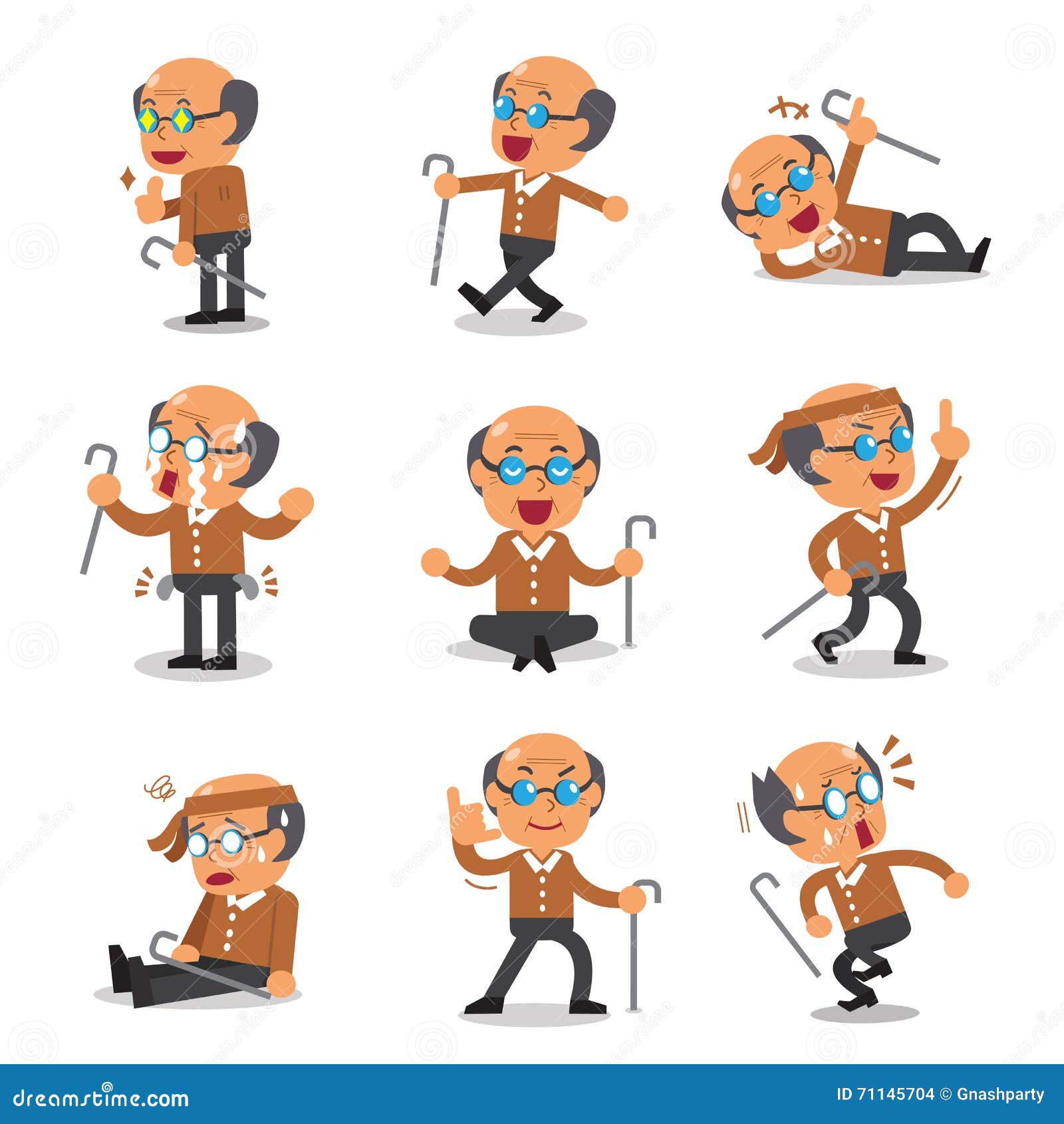 Cartoon Senior Man Character Poses Stock Vector - Illustration of shirt ...