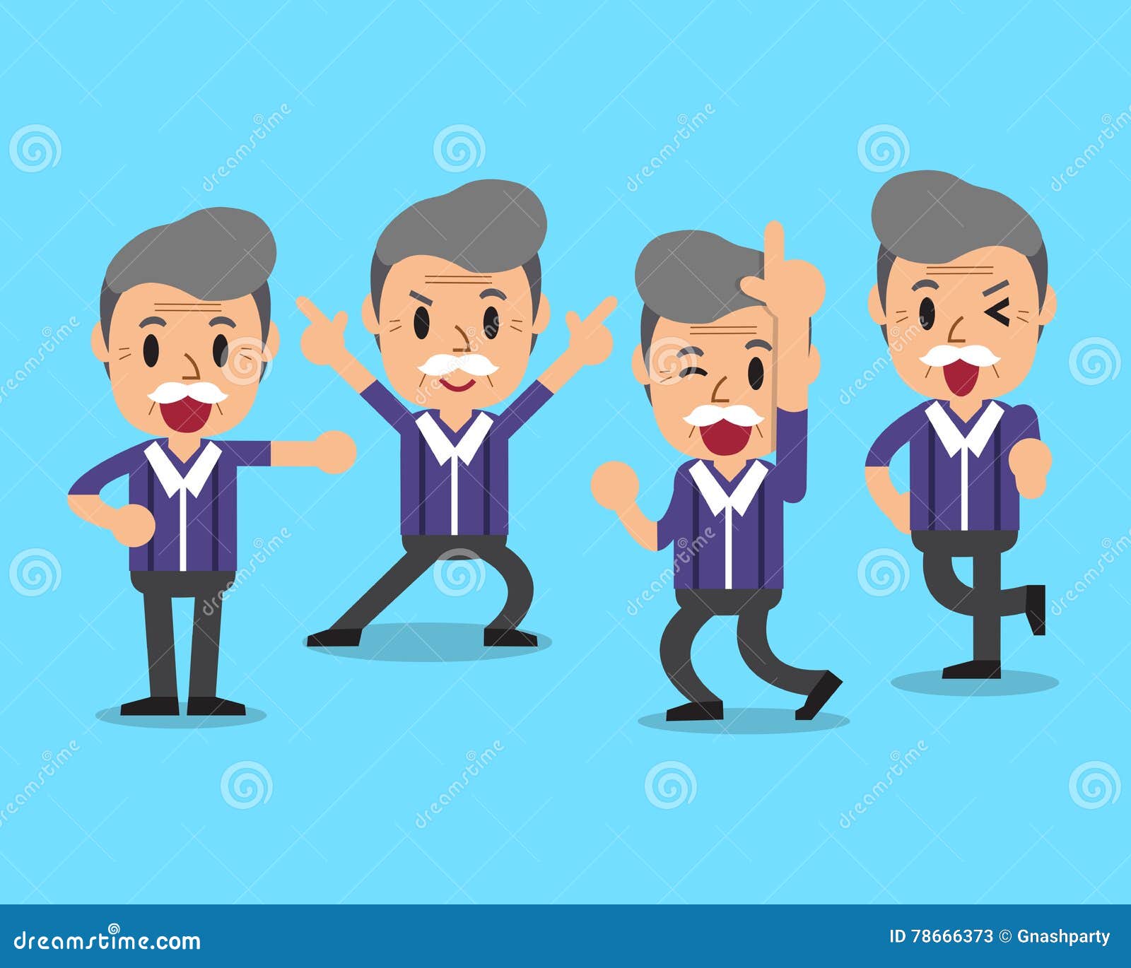 Cartoon Senior Man Character Poses Set Stock Vector - Illustration of ...