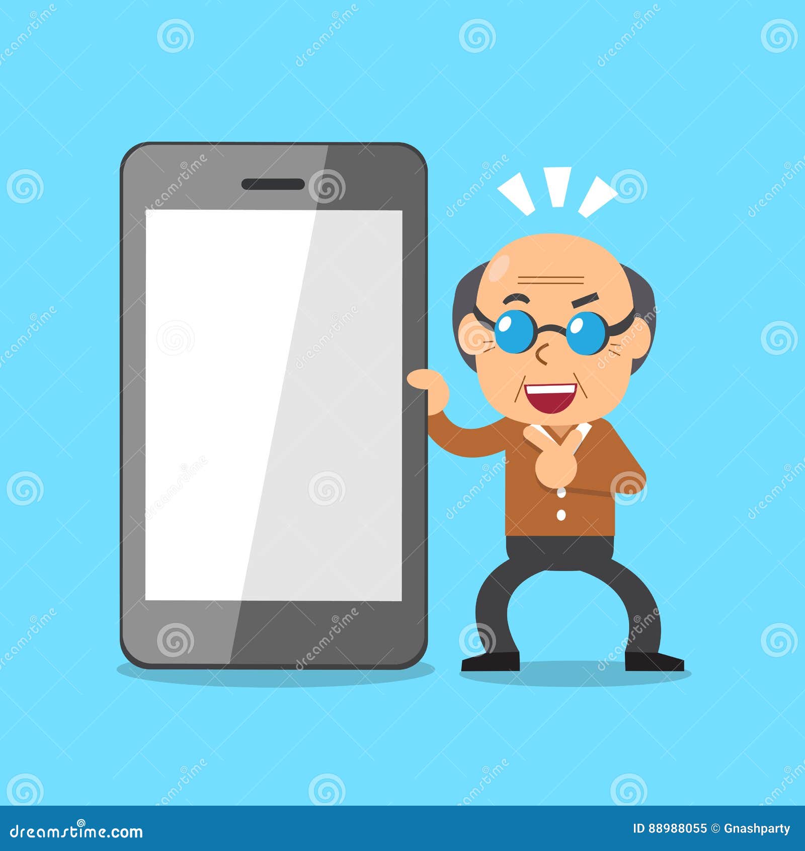 Cartoon Senior Man and Smartphone Stock Vector - Illustration of idea ...