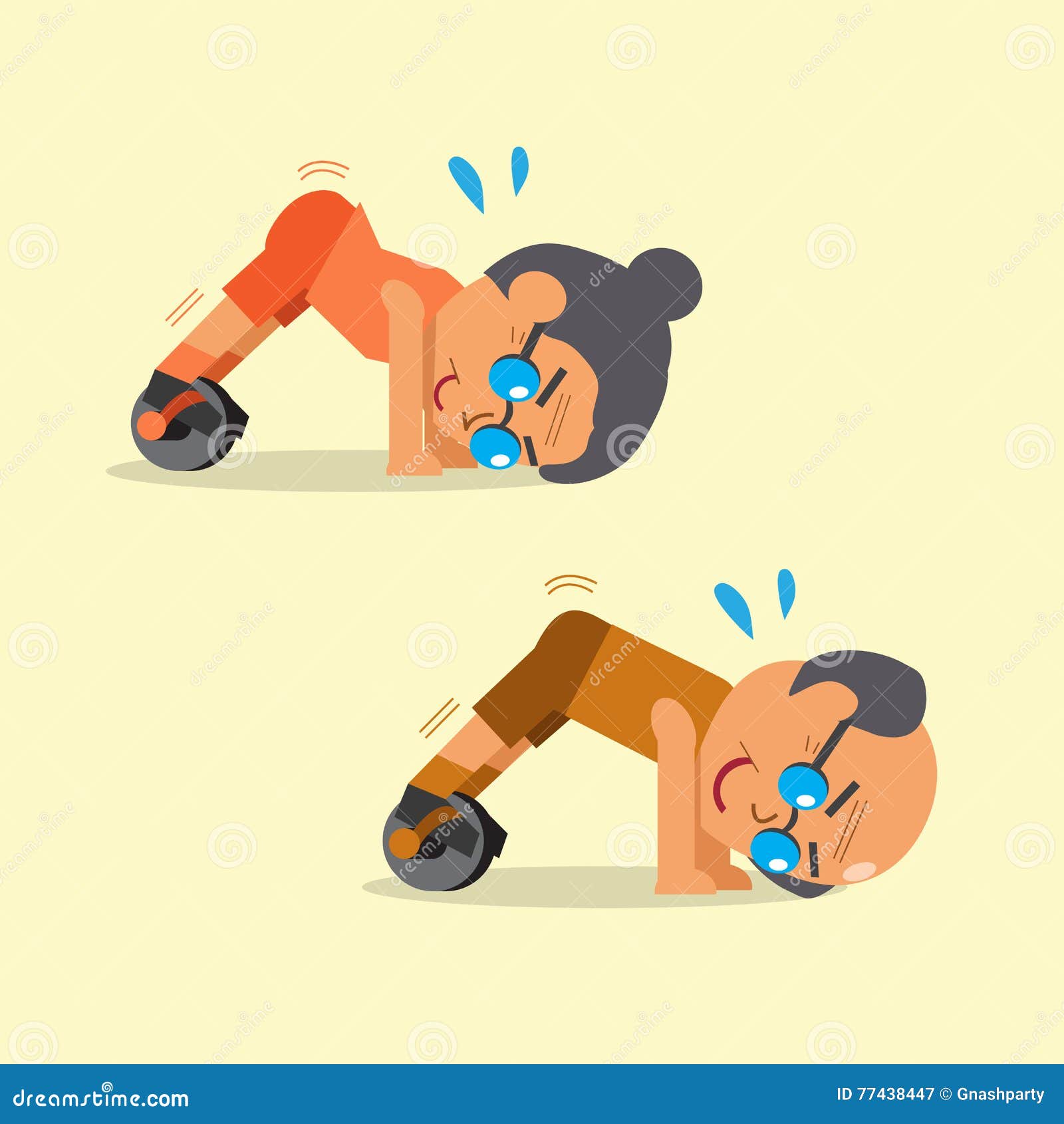 Cartoon Senior People Doing Ab Wheel Rollout Exercise Stock Vector ...