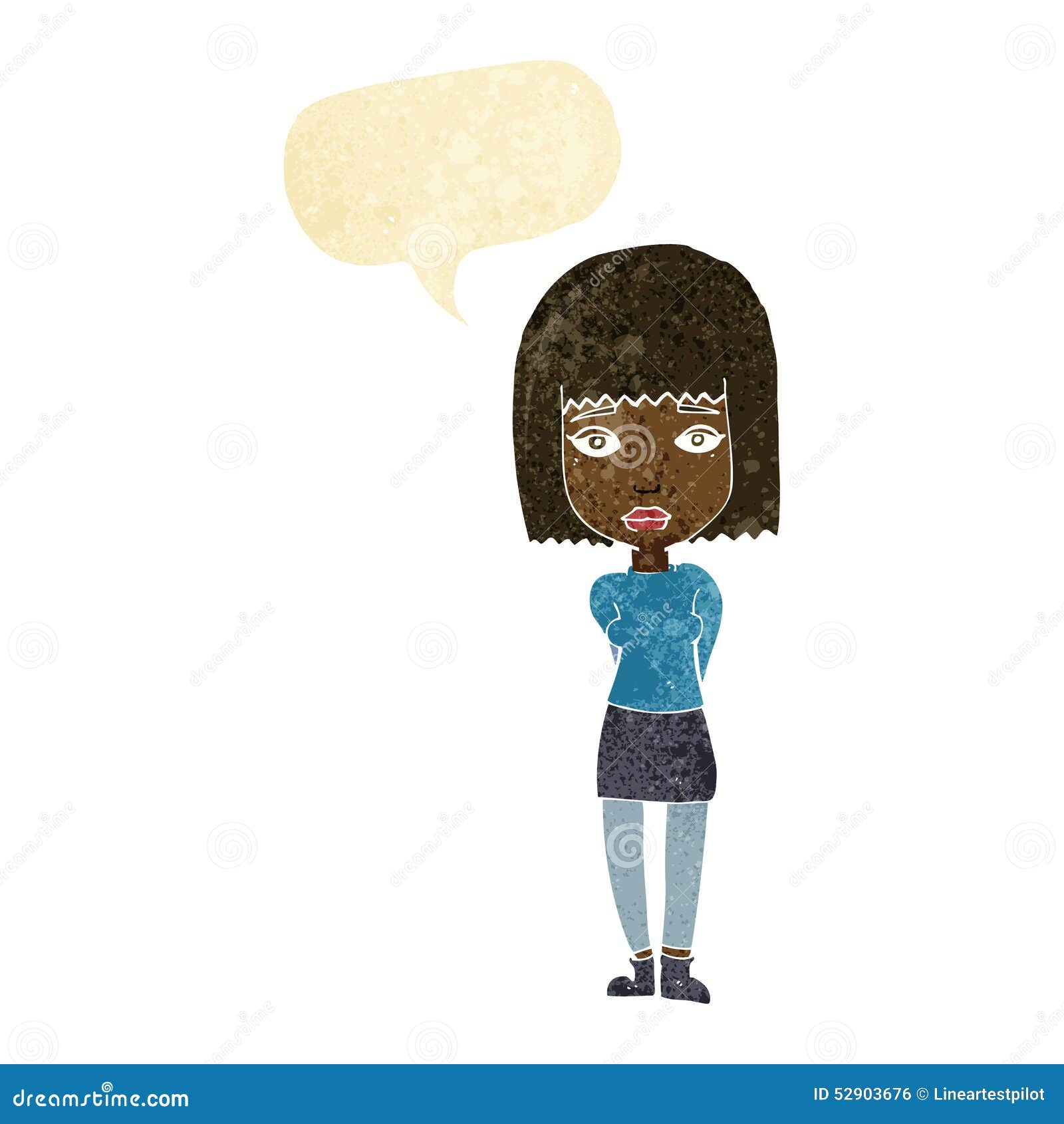 Cartoon Serious Girl with Speech Bubble Stock Illustration ...