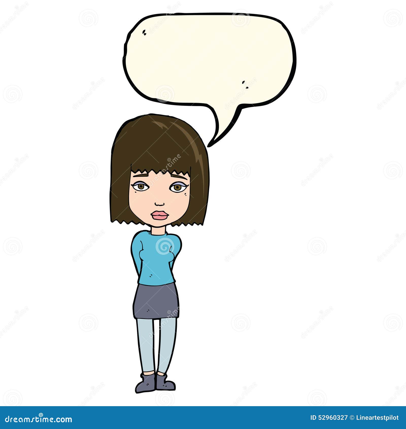 Cartoon Serious Girl with Speech Bubble Stock Illustration ...