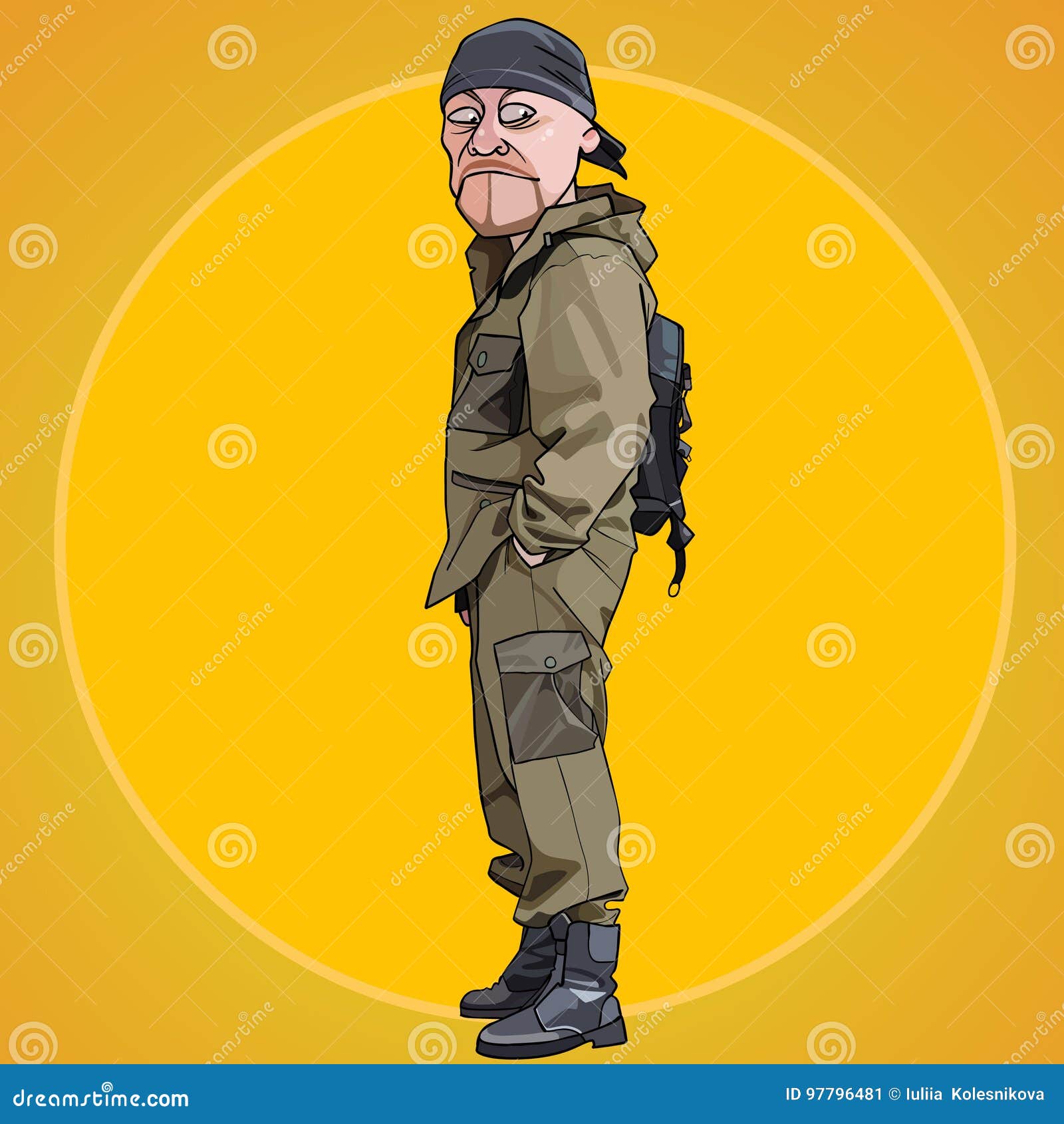 Cartoon Serious Muscular Man Posing Tensing Biceps Vector Illustration ...