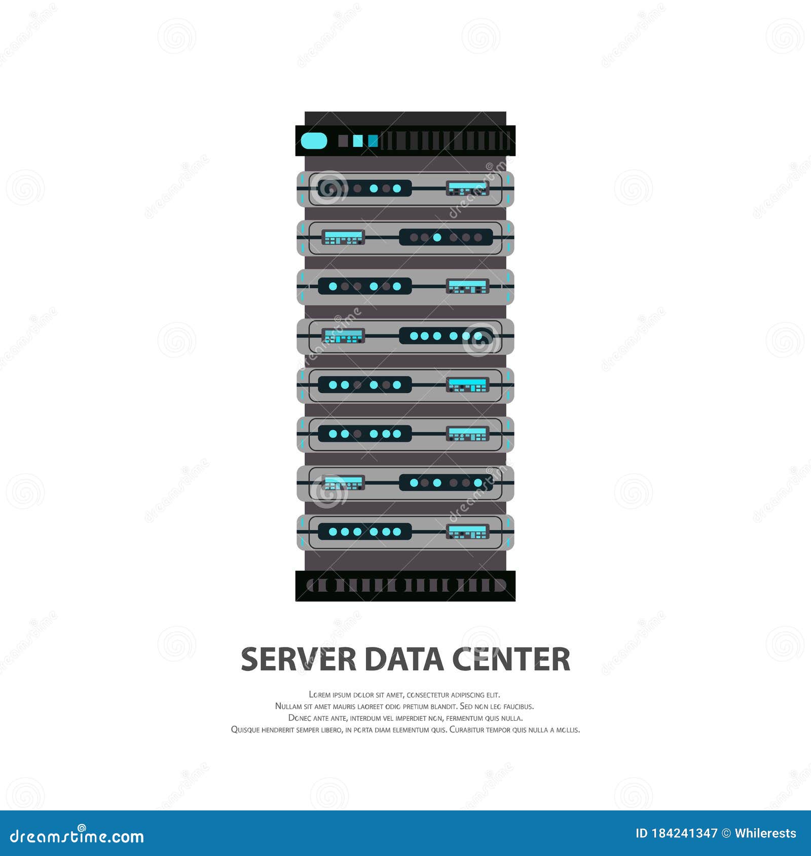 Cartoon Server Data Center Icon In Flat Style Isolated On White. Big ...