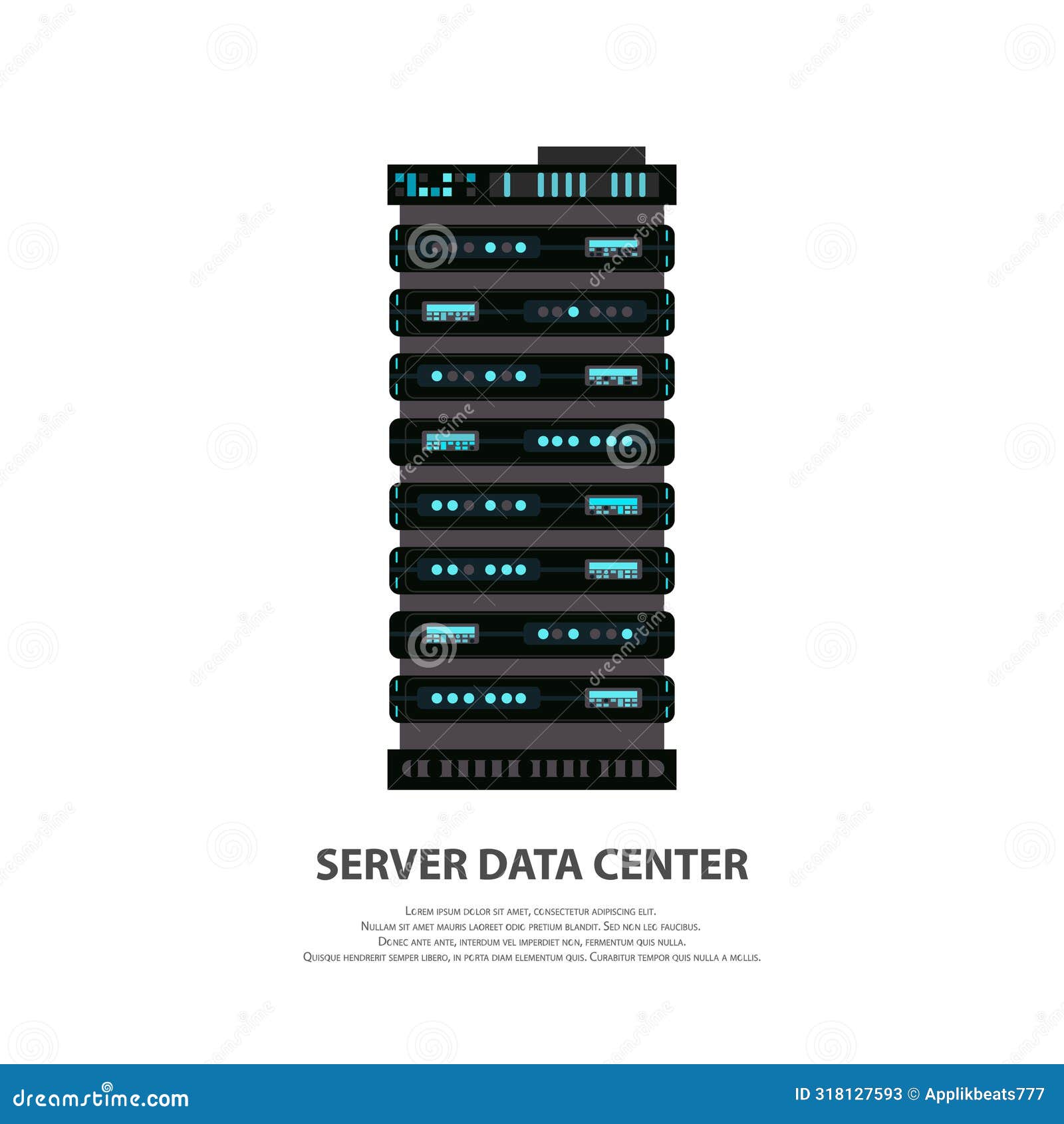 Cartoon Server Data Center Icon in Flat Style Isolated on White. Big ...