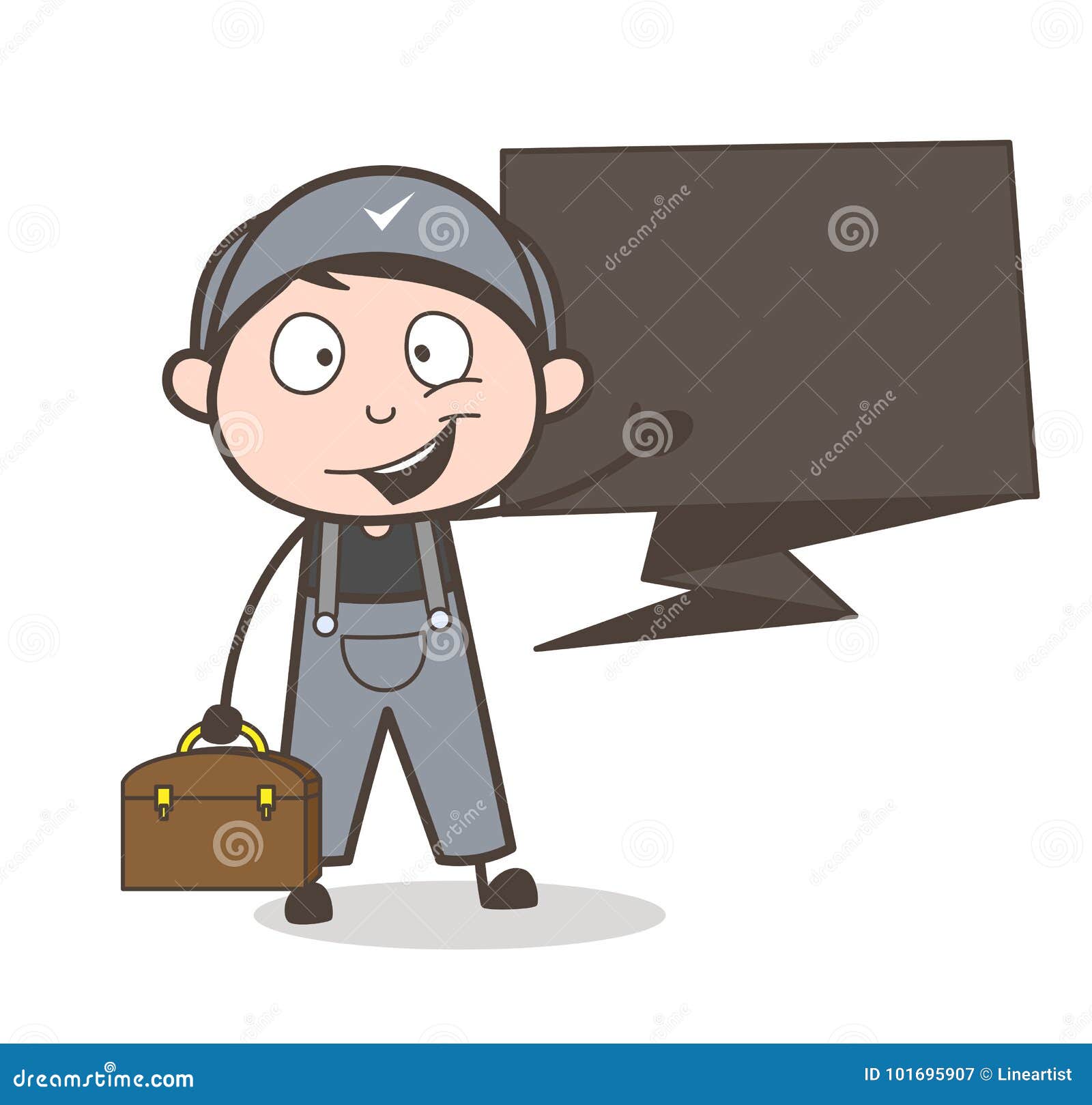 Cartoon Service Boy with Speech Bubble Vector Stock Illustration ...