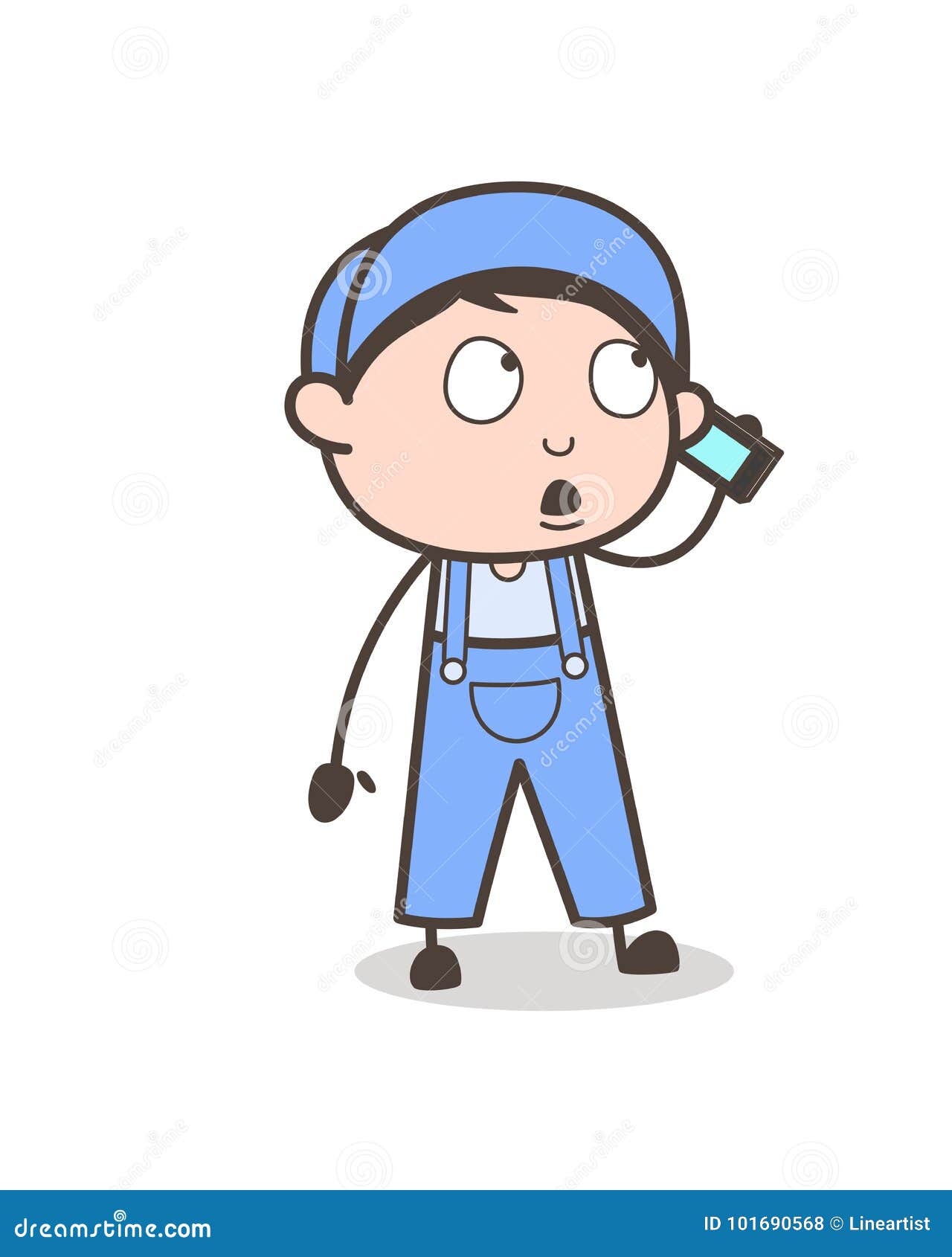 Cartoon Service Boy Talking with Client on Phone Vector Illustration ...