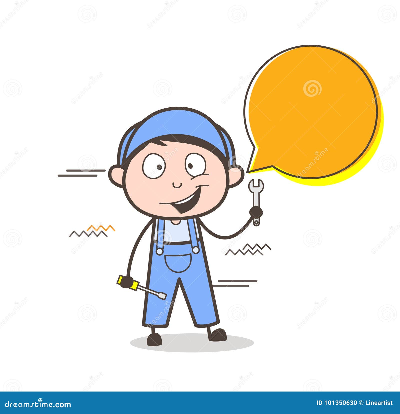 Cartoon Service Boy with Tools and Speech Bubble Vector Illustration ...