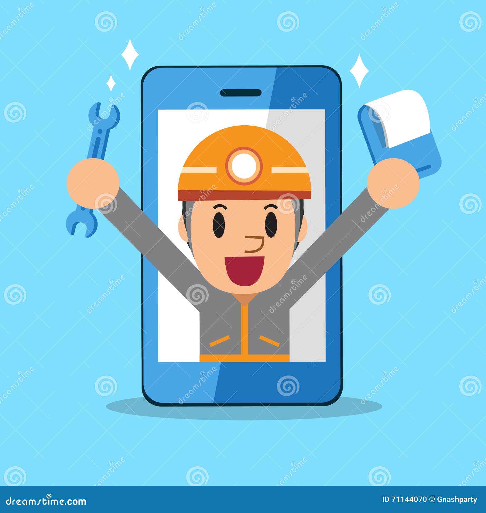 Cartoon Service Technician with Smartphone Stock Vector - Illustration ...