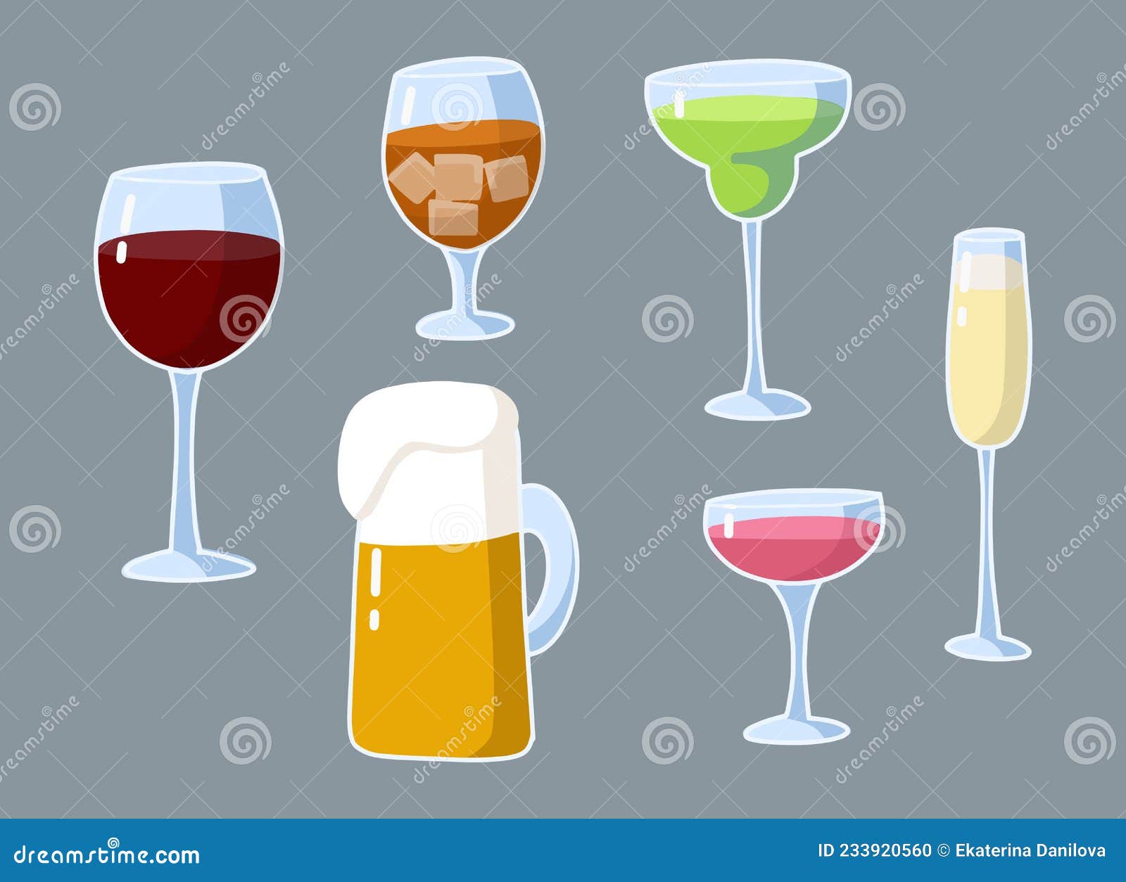 Cartoon Set of Alcohol Drinks. Stock Vector - Illustration of icon ...