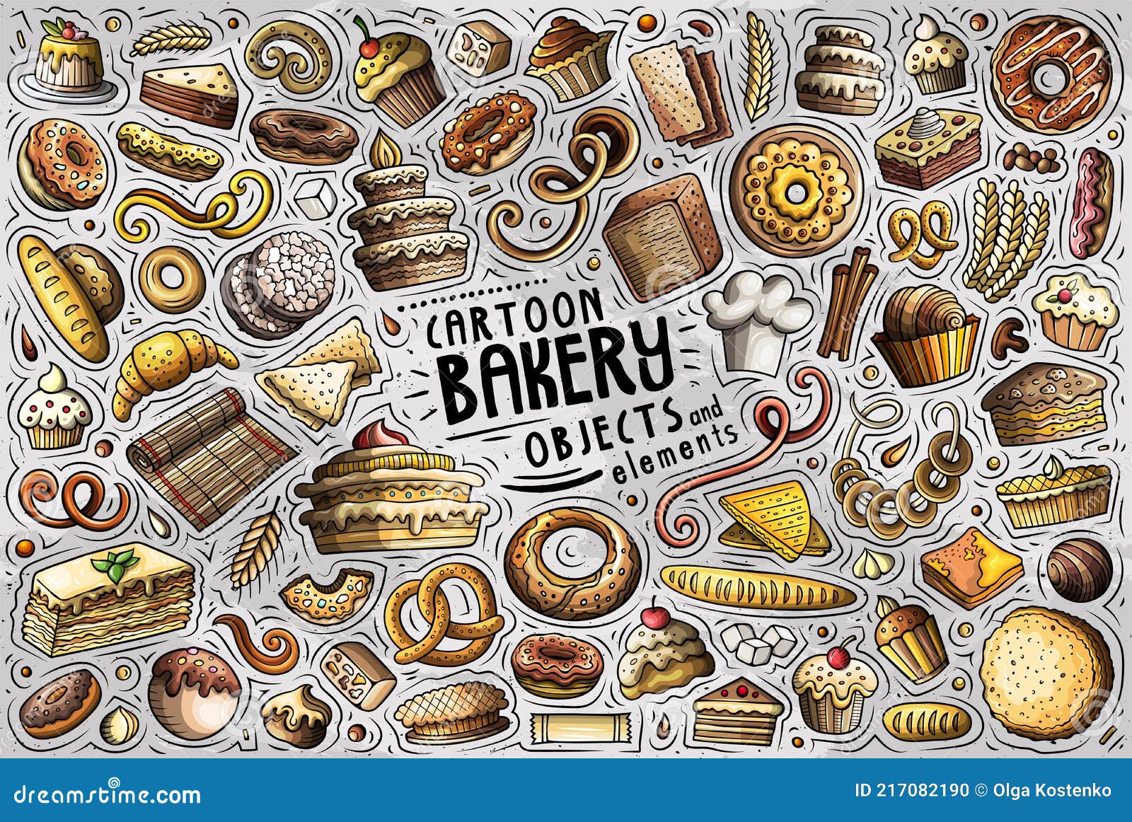 Cartoon Set of Bakery Theme Items, Objects and Symbols Stock Vector ...