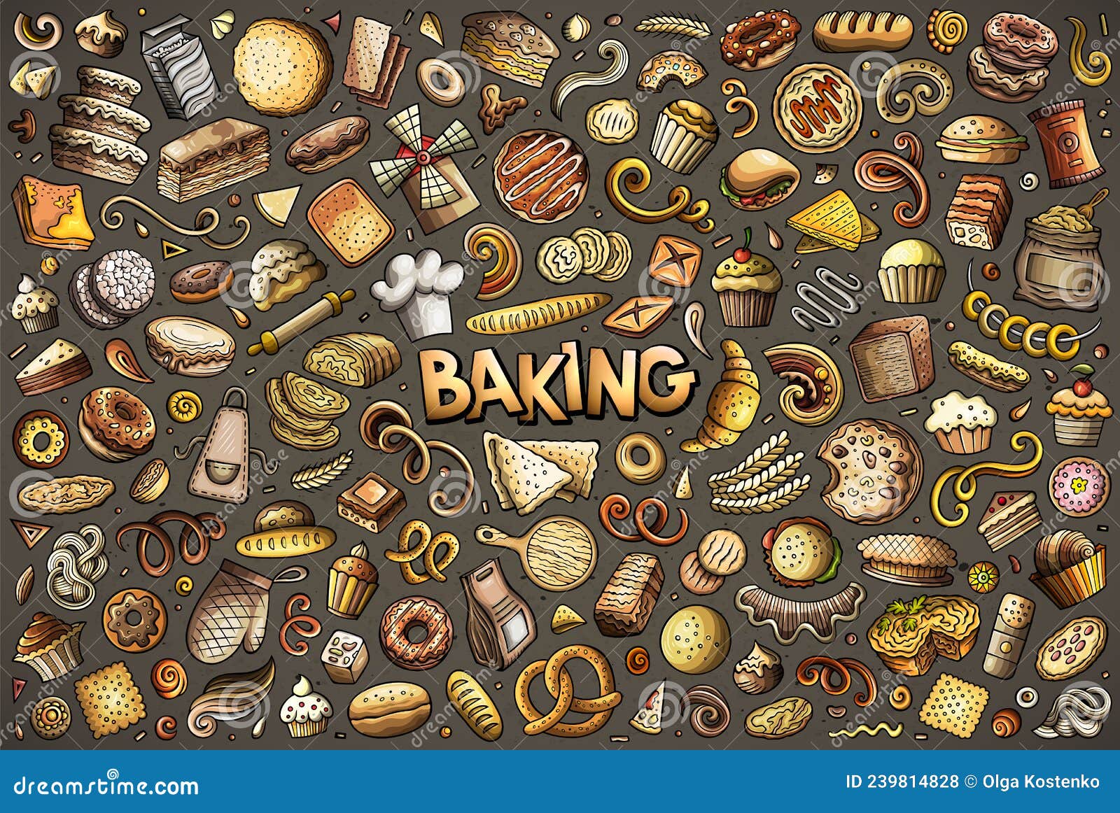 Cartoon Set of Bakery Theme Items, Objects and Symbols Stock Vector ...