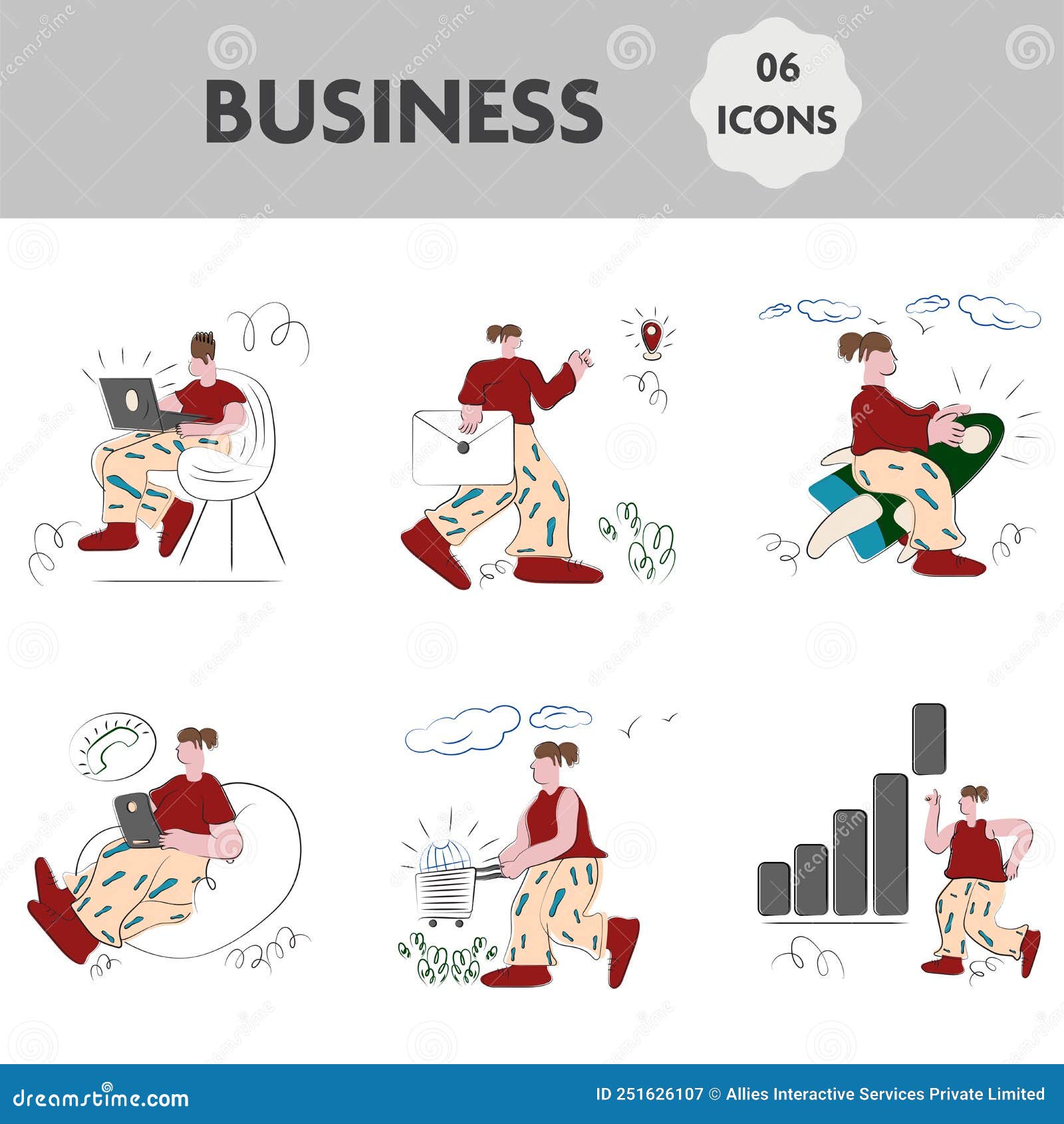 Cartoon Set of Business Female Working in Different Stock Illustration ...