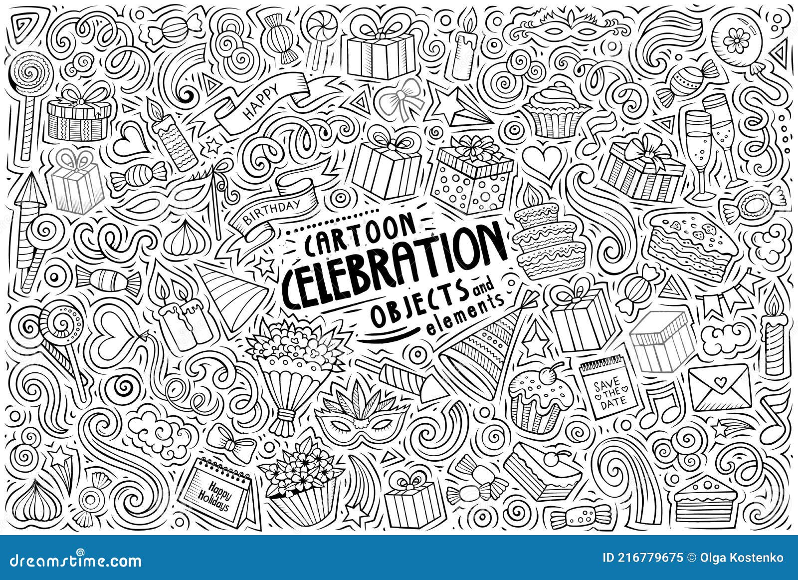 Cartoon Set of Celebration Theme Items, Objects and Symbols Stock ...