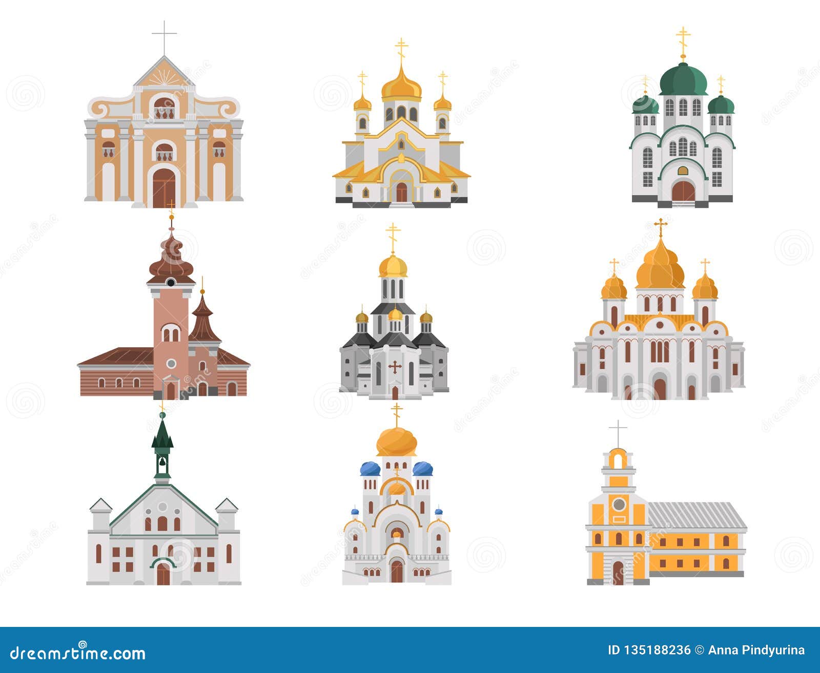 Cartoon Set of Churches with Different Denominations Stock Vector ...