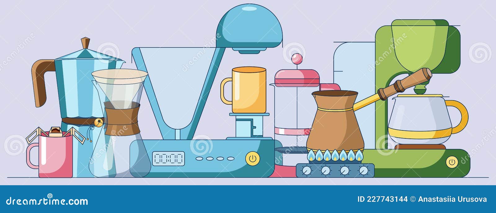 Cartoon Set of Coffee Elements Collections, Different Brewing Methods ...