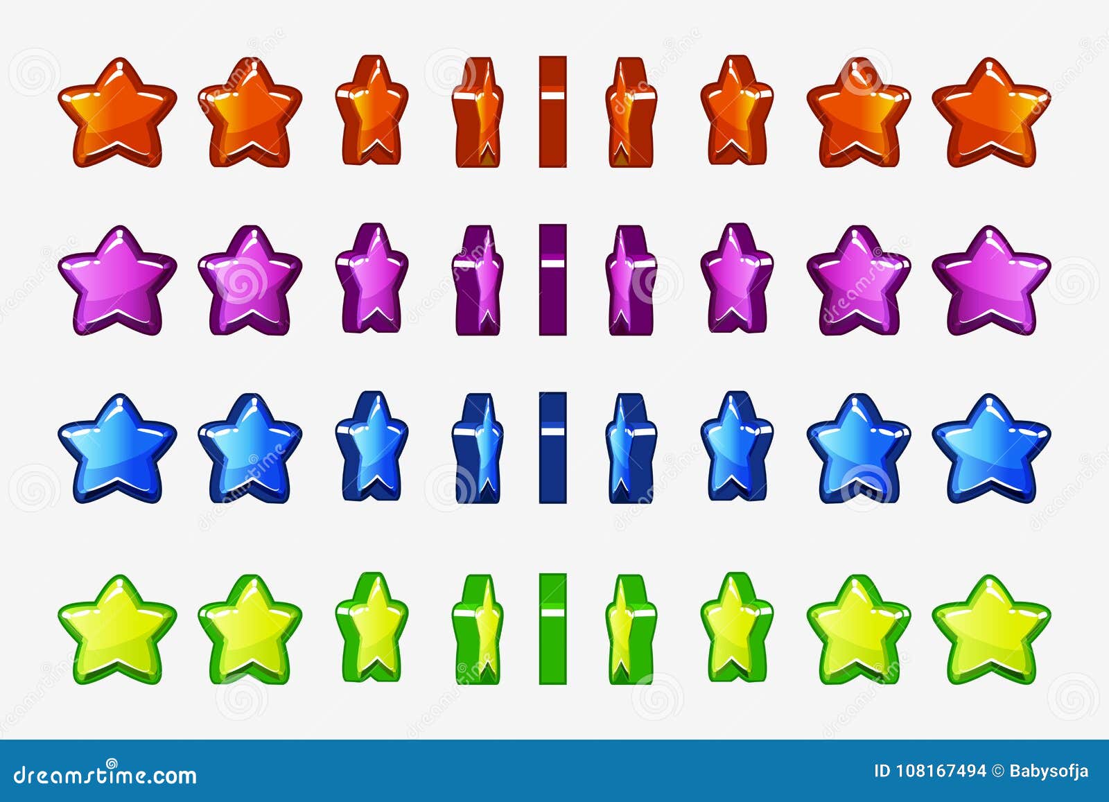 Cartoon Set of Colored Stars, Animation Game Turn-based Rotation Stock ...