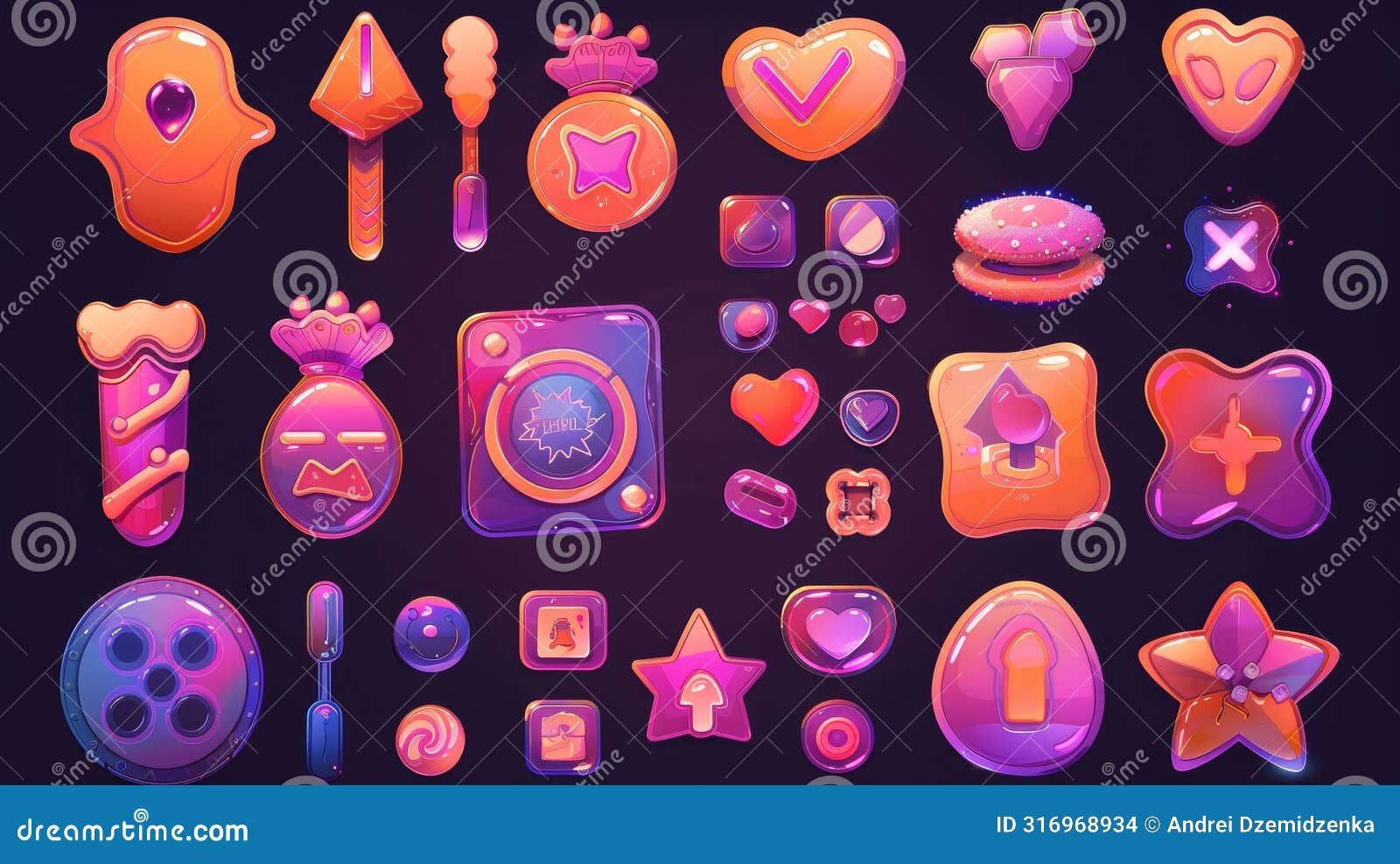This Cartoon Set of Cookie Game Interface Elements Includes Elements ...