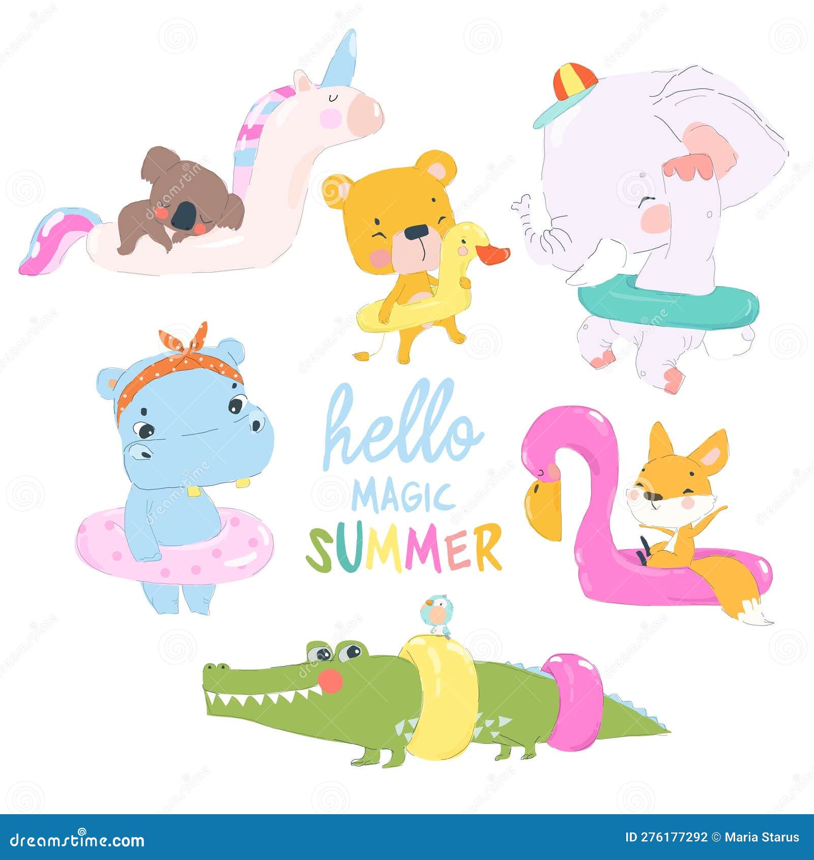 Cartoon Set with Cute Animals in an Inflatable Circles Stock Vector ...