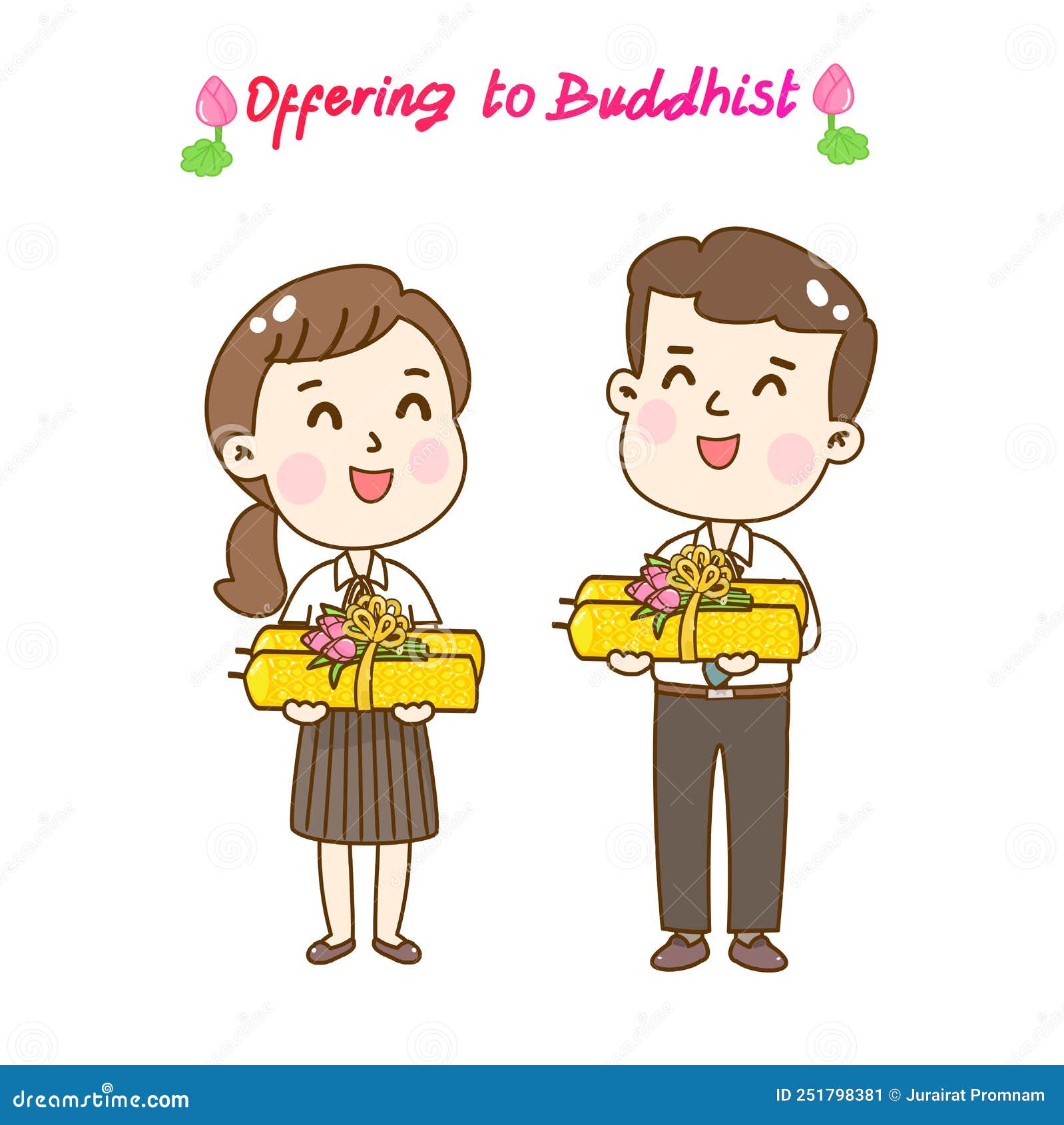 Cartoon Offering To Buddhist Vector. Stock Vector - Illustration of ...