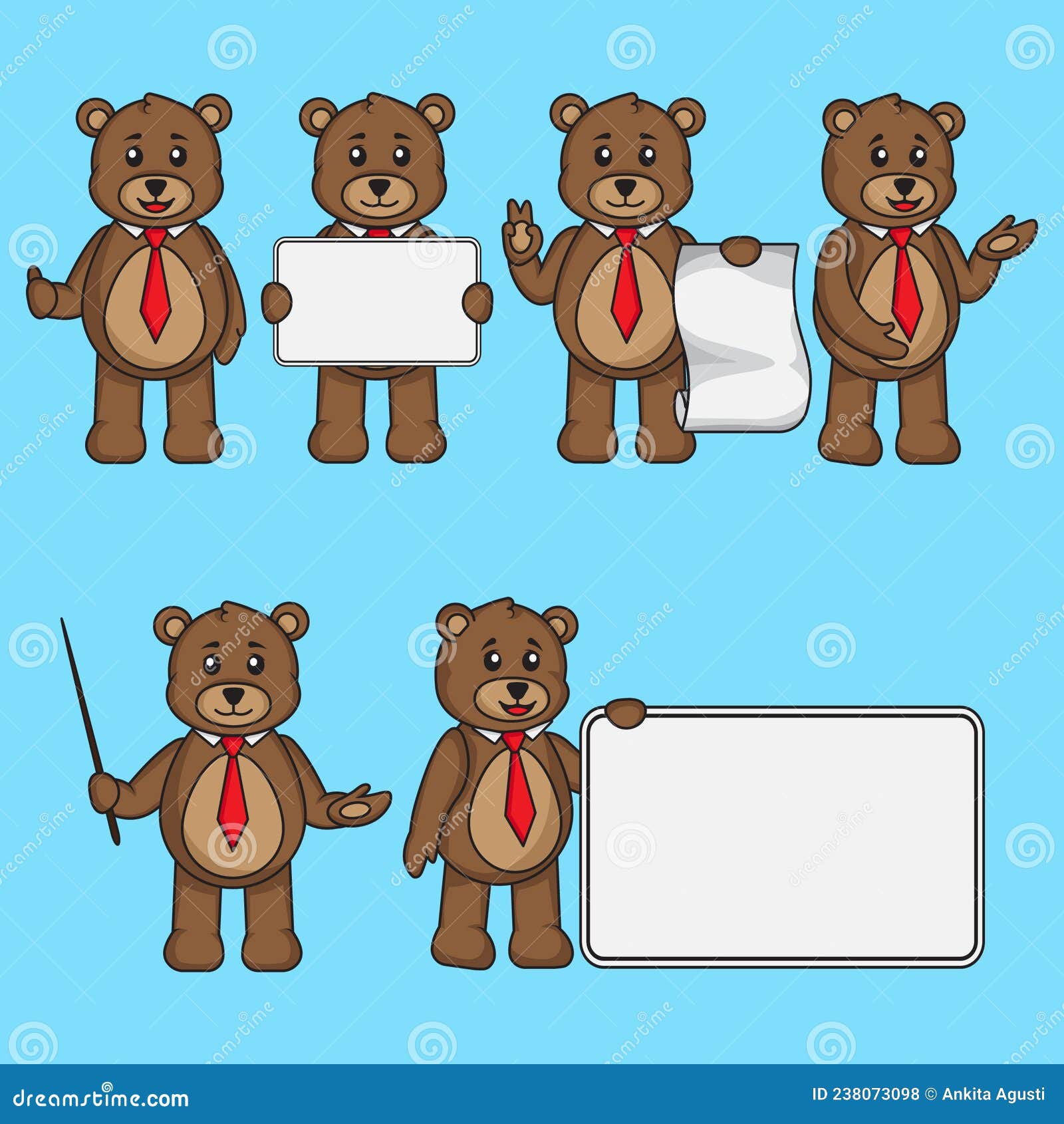 Cartoon Set Cute Teddy Bear in Different Presentation Pose Stock Vector ...