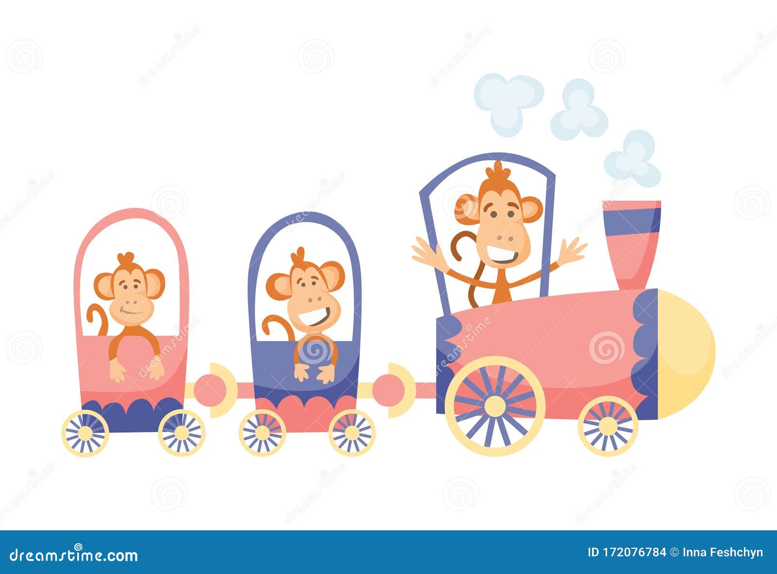 Cartoon Set with Different Animals on Trains. Monkeys Stock Vector ...