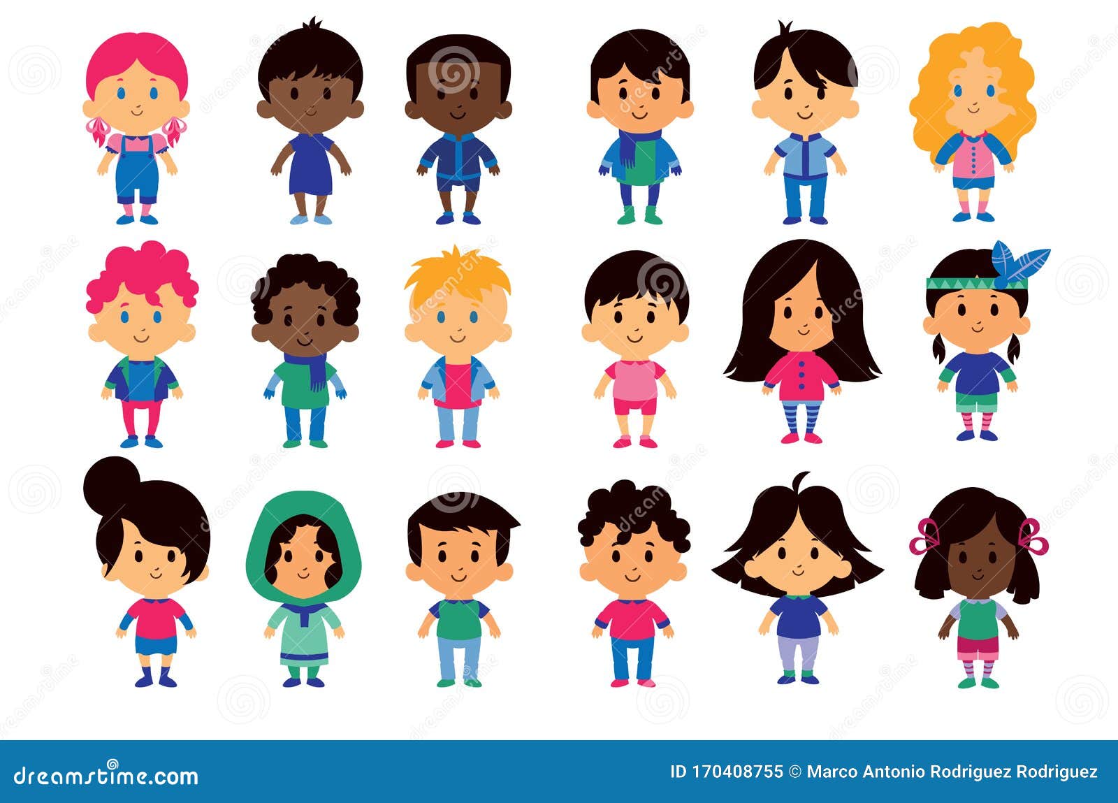 Cartoon Set of Different Characters Isolated on White Background Stock ...