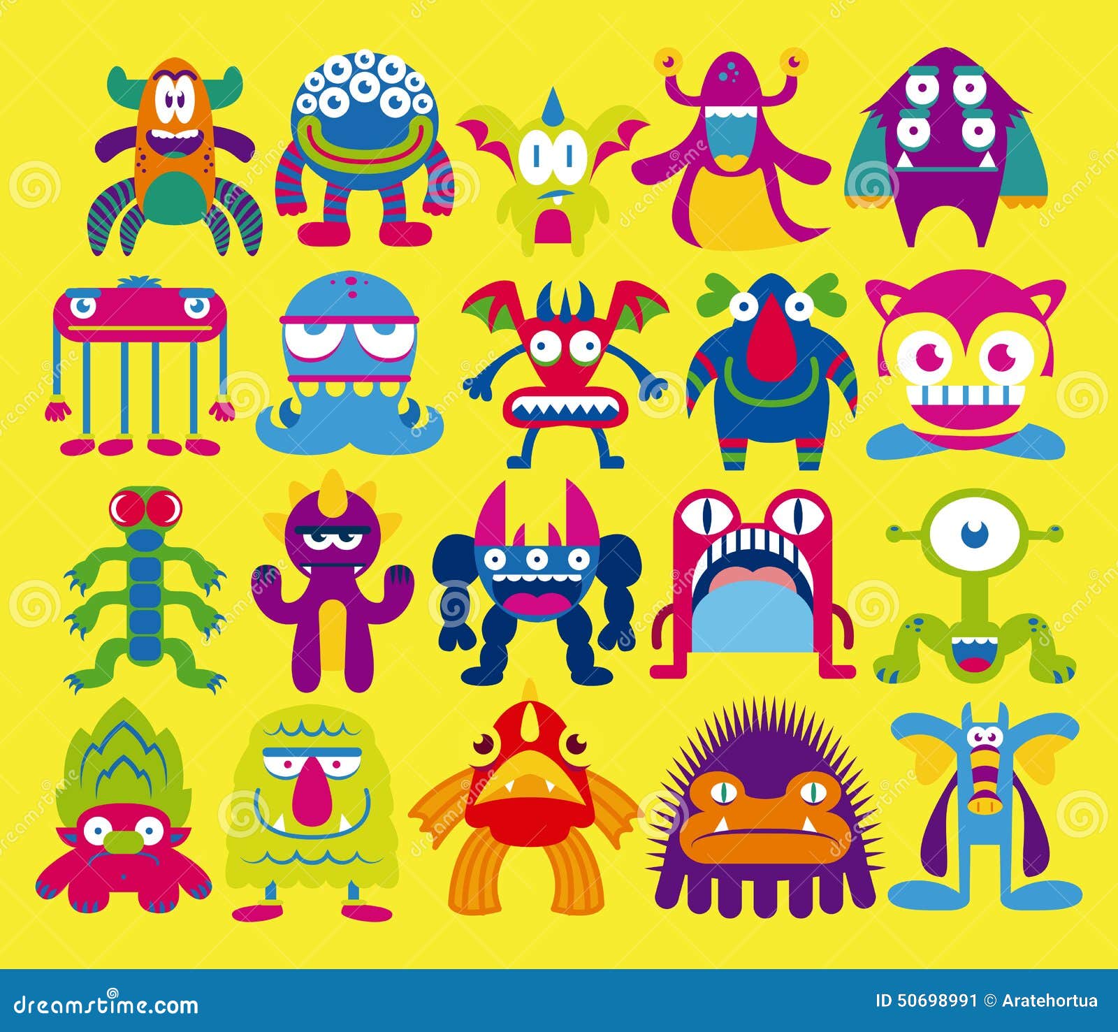 Cartoon Set of Different Monsters Isolated Stock Illustration ...