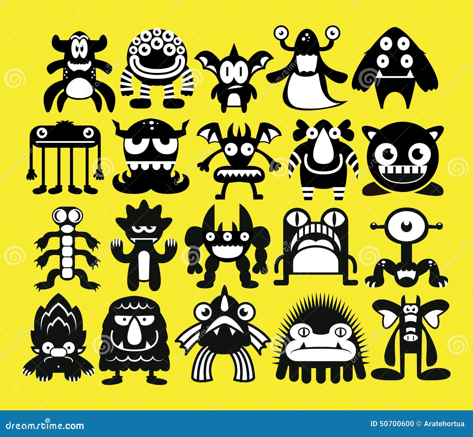 Cartoon Set of Different Monsters Isolated Stock Illustration ...