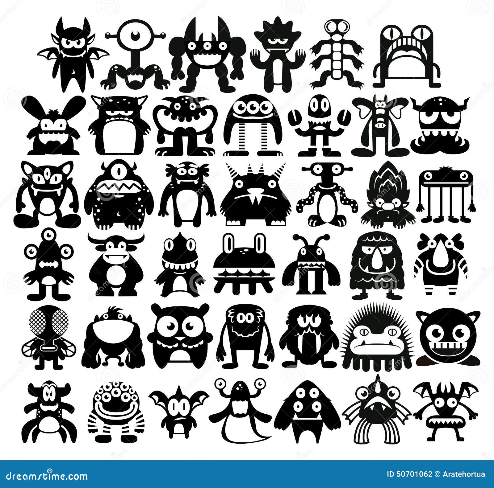 Cartoon Set of Different Monsters Isolated Stock Illustration ...