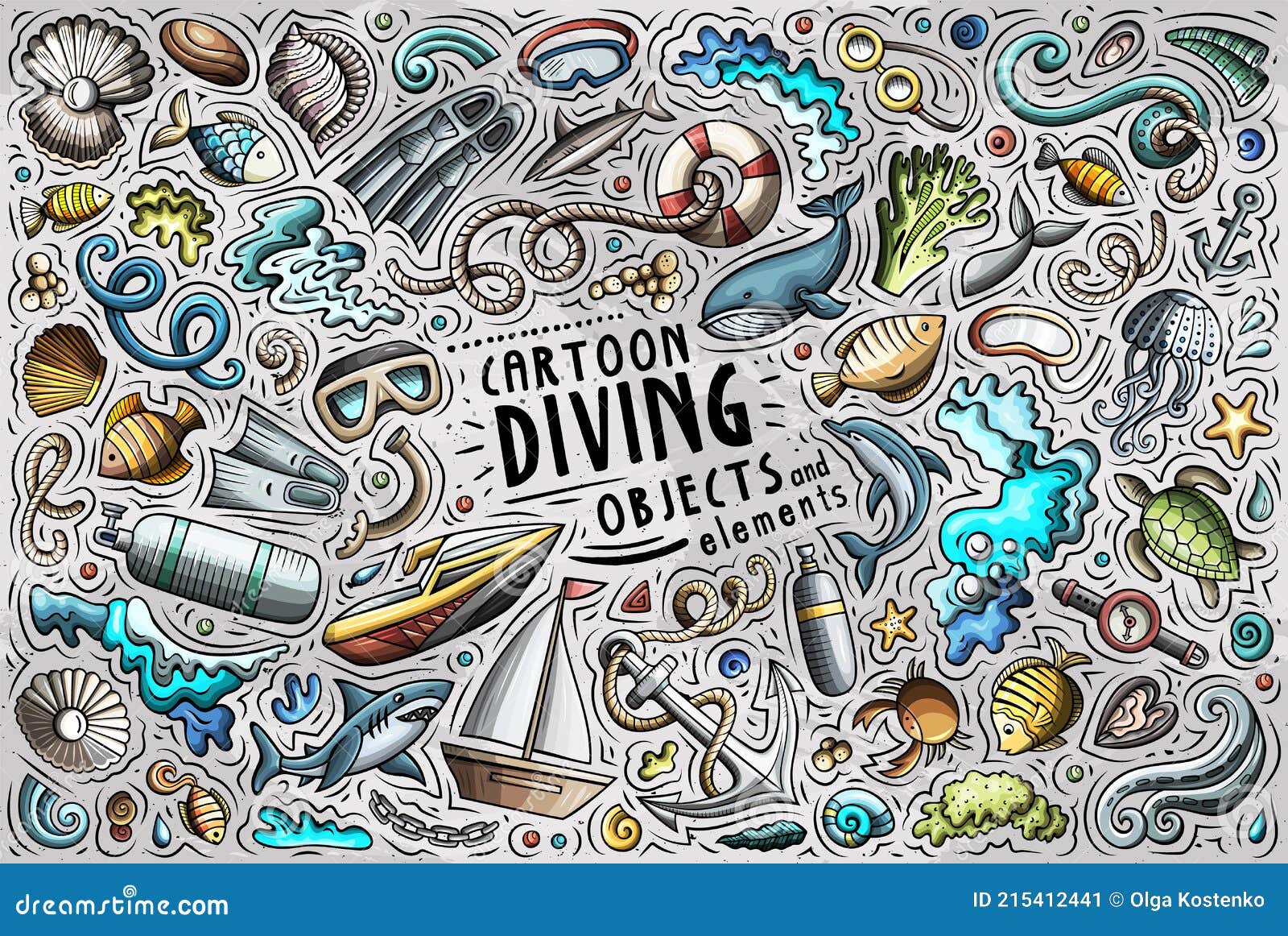 Cartoon Set of Diving Theme Items, Objects and Symbols Stock Vector ...