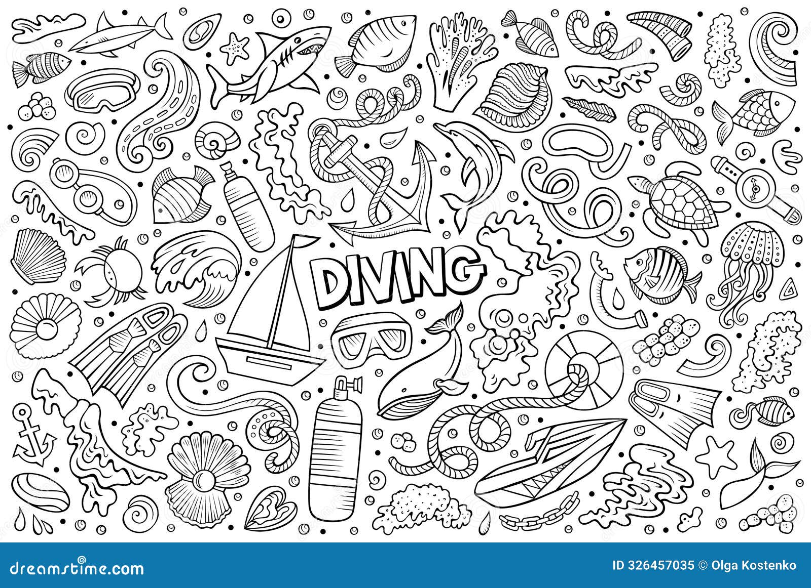 Cartoon Set of Diving Theme Items, Objects and Symbols Stock ...