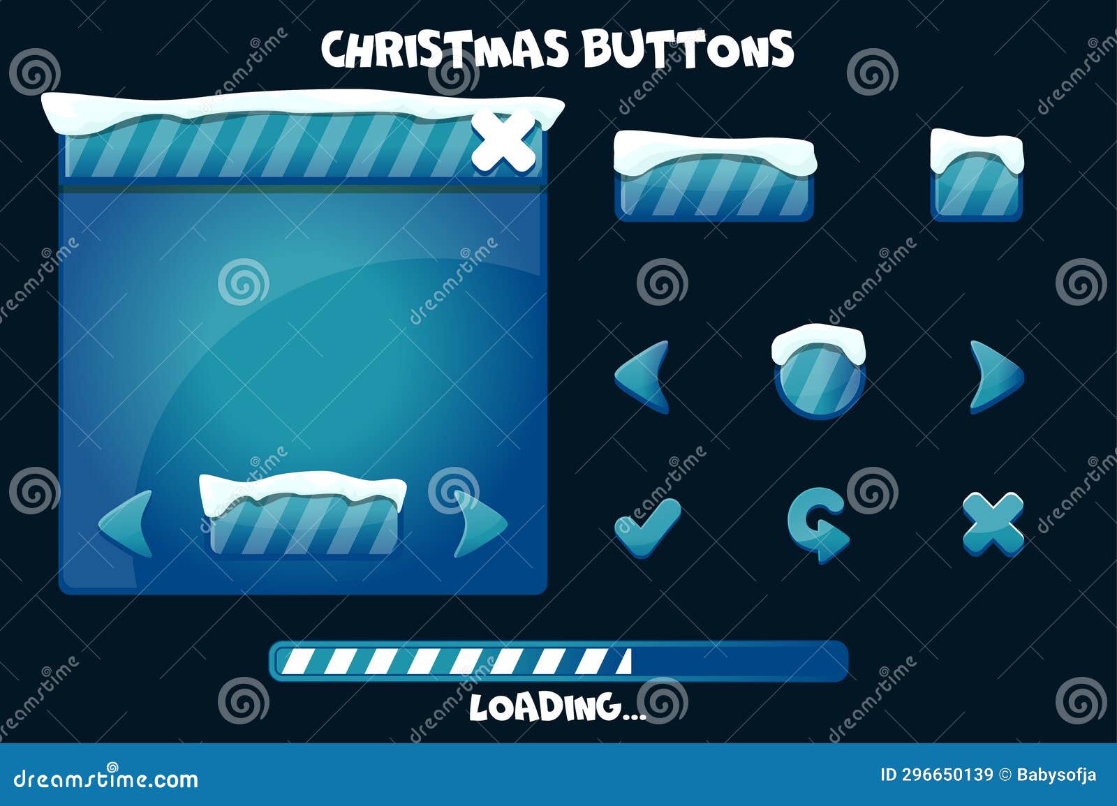 Cartoon Set Game Ui Buttons for Christmas in Blue. Game User Interface ...