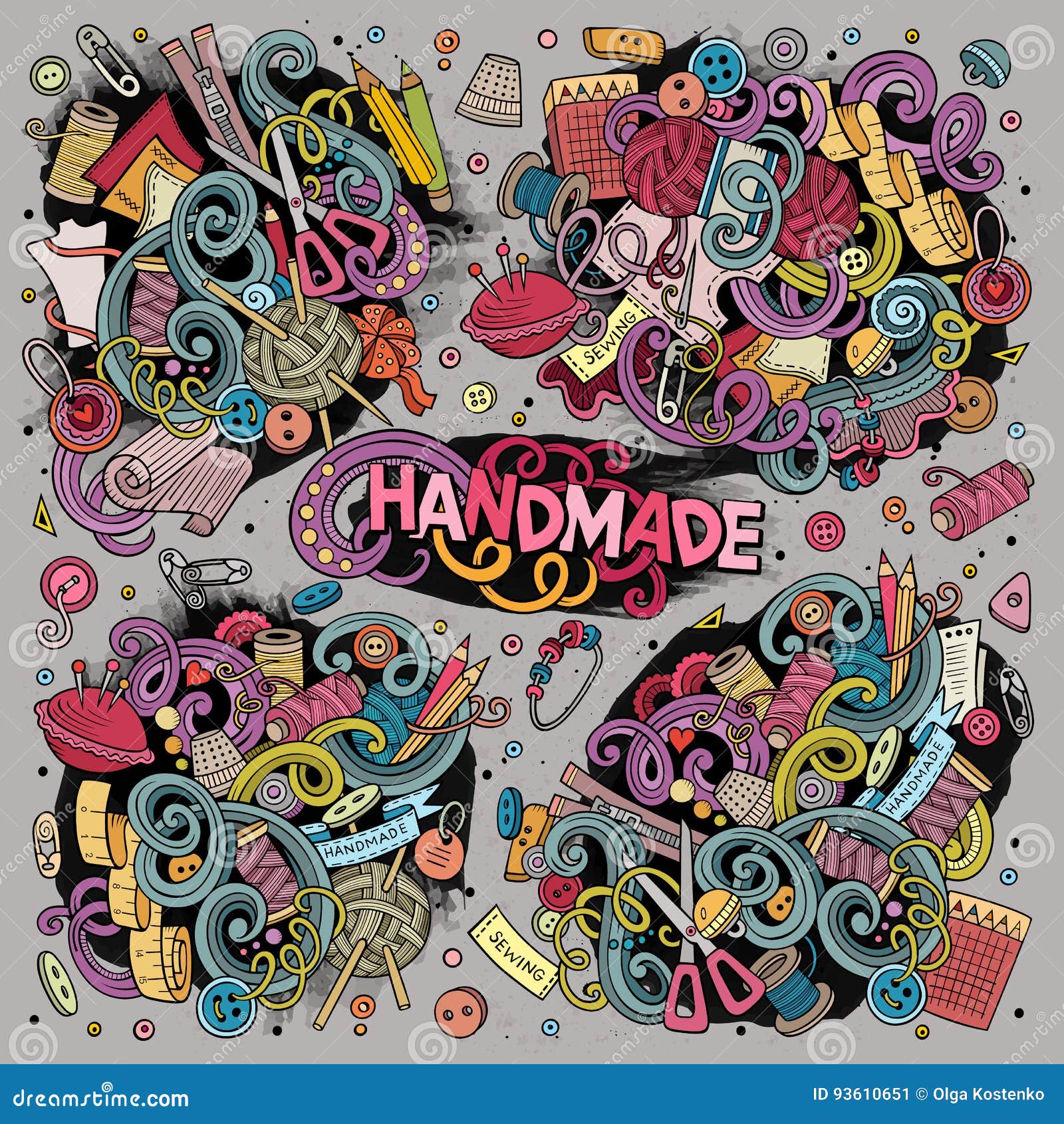 Cartoon Set of Handmade Doodles Design Stock Vector - Illustration of ...