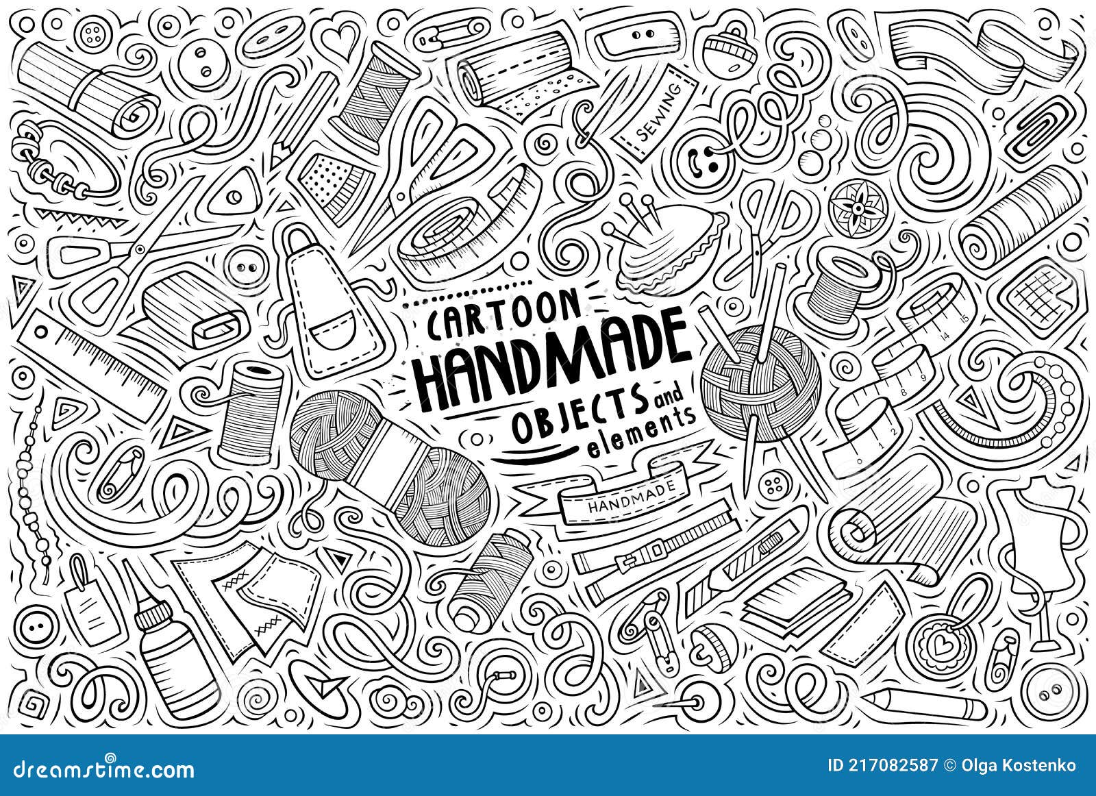 Cartoon Set of Handmade Theme Items, Objects and Symbols Stock Vector ...
