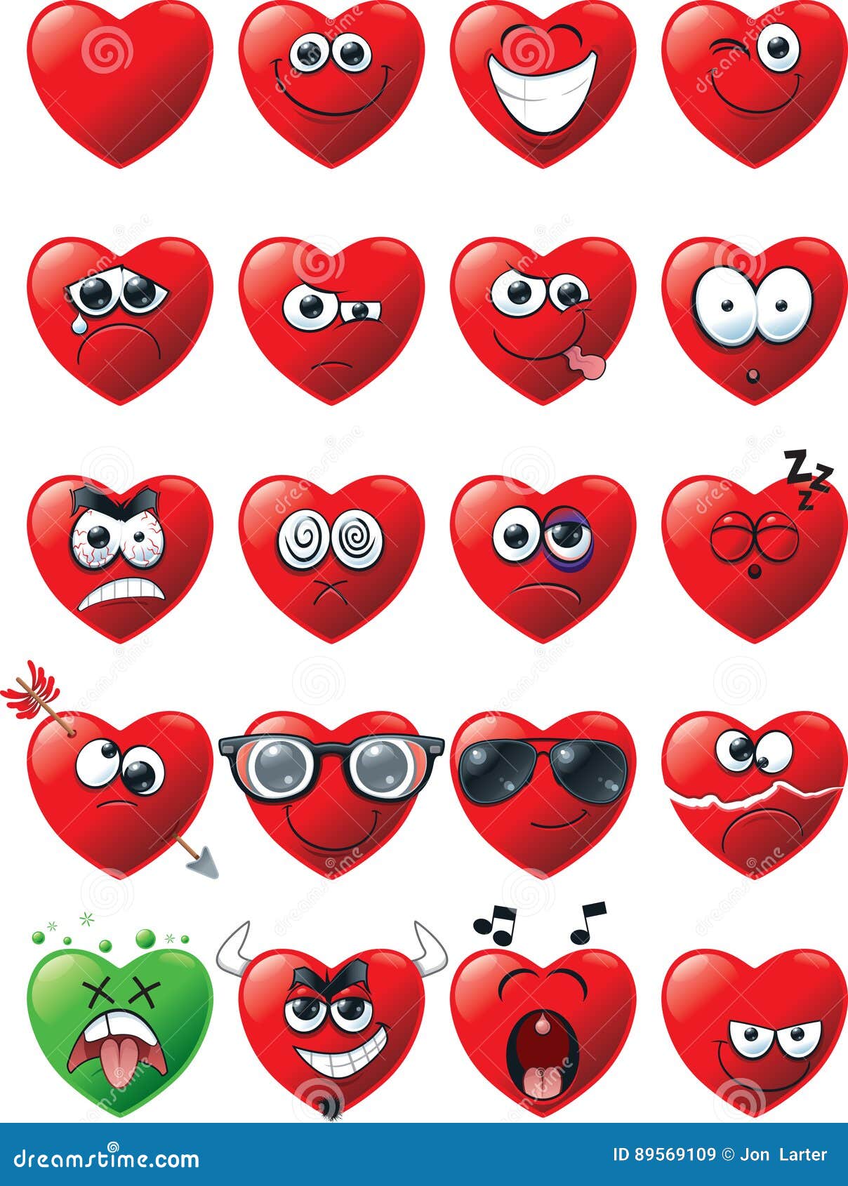 Cartoon Set of Heart Emoticons Stock Vector - Illustration of faces ...