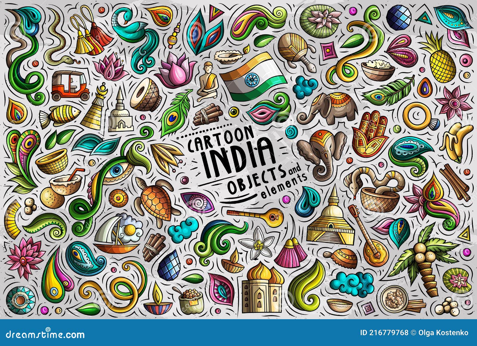 Cartoon Set of India Theme Items, Objects and Symbols Stock Vector ...