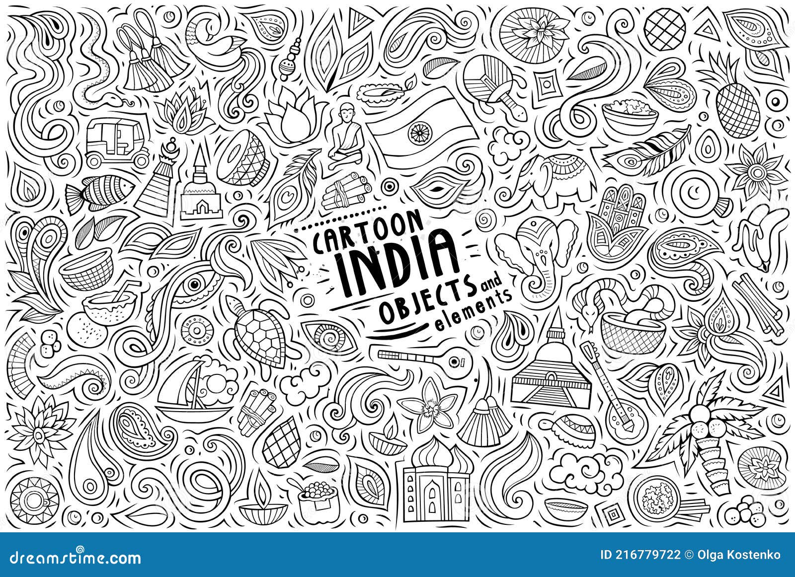Cartoon Set of India Theme Items, Objects and Symbols Stock Vector ...