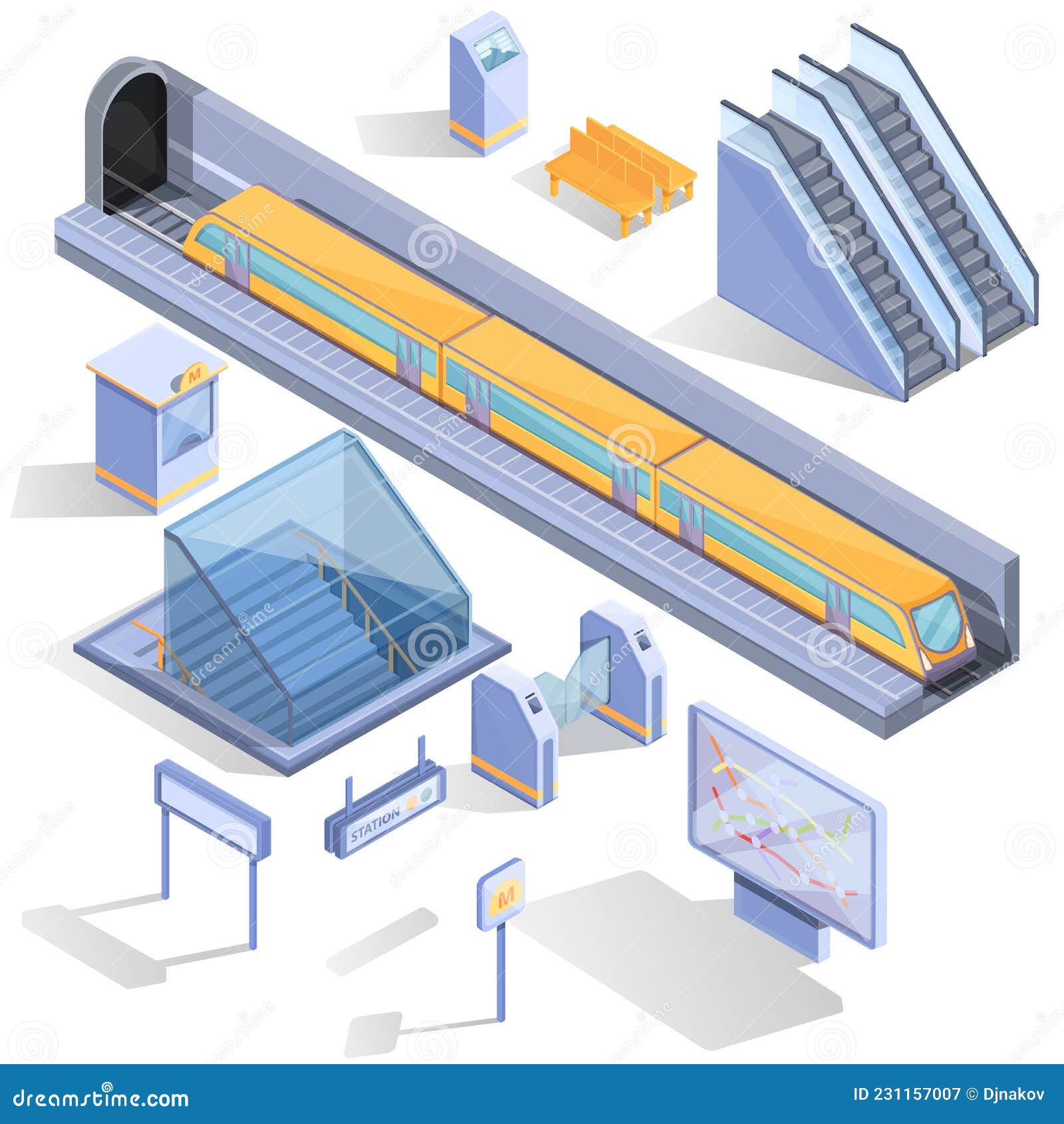 Cartoon Set of Isometric Metro Icons Stock Vector - Illustration of ...